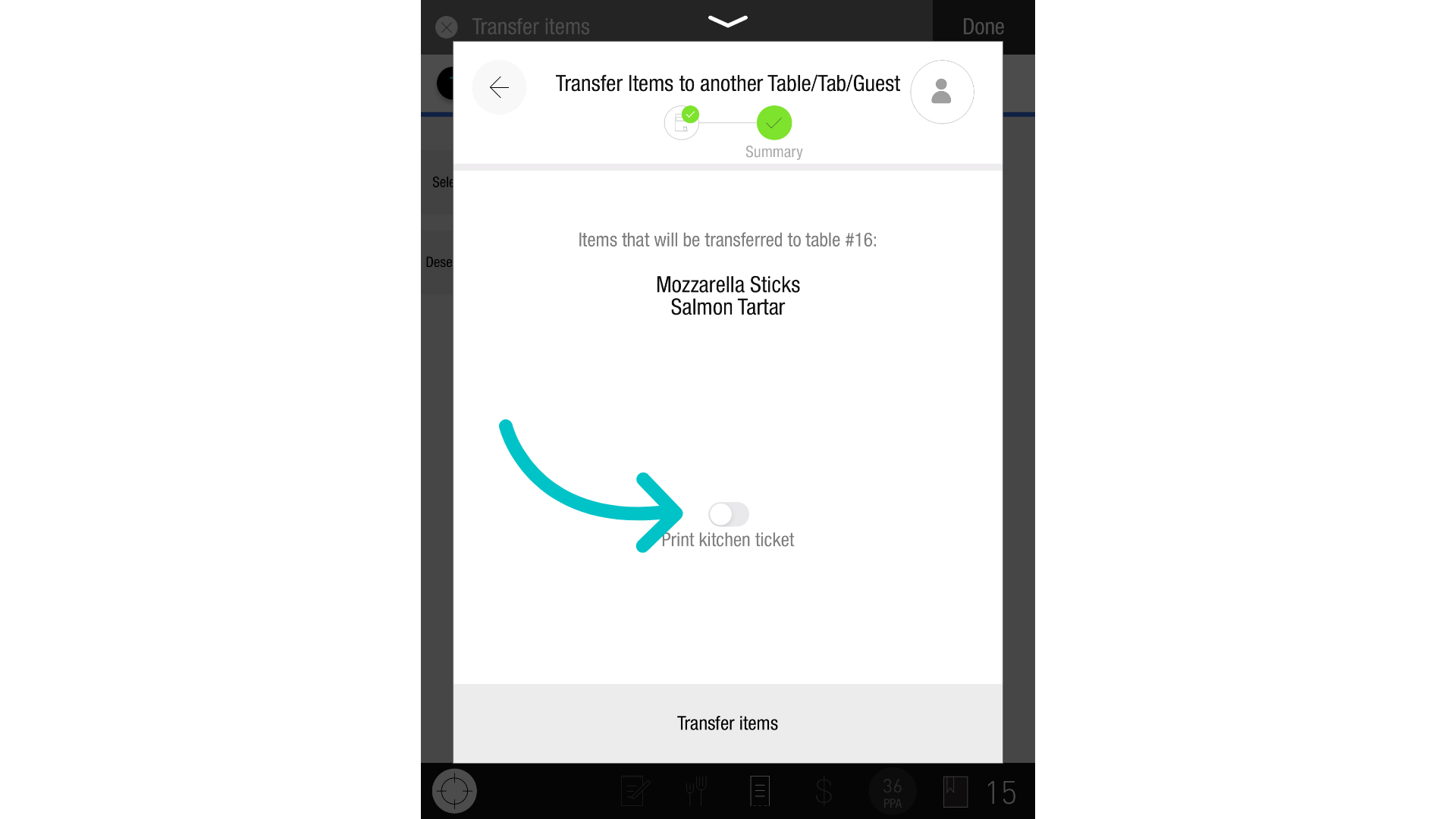 Transferring an item to another table, tab, or guest – Tabit Help Center