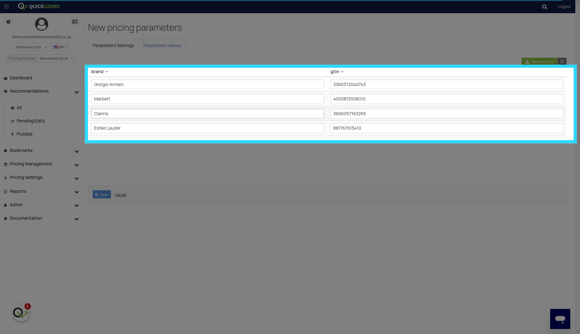 How To - Create a new Parameter Sheet – Quicklizard