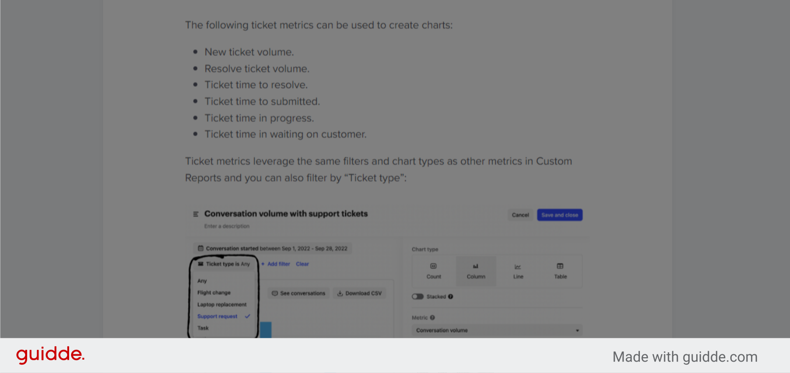 How to run a report on tickets, on Intercom - Guidde | Gallery