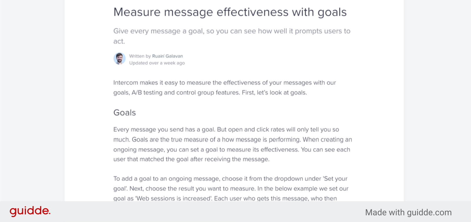 How to Measure message effectiveness with goals on Intercom - Guidde ...