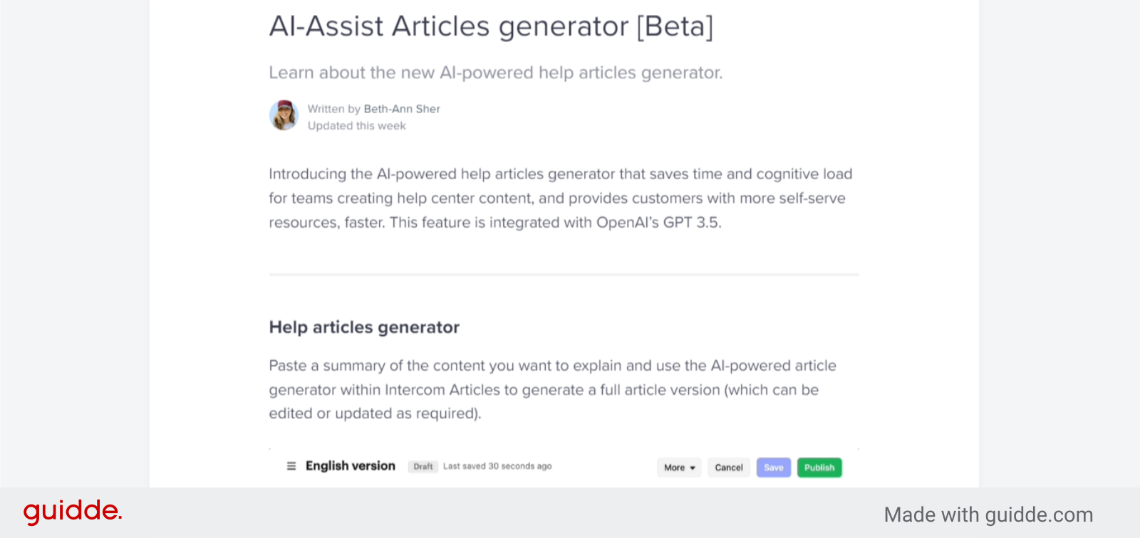 How to use Help articles generator on Intercom - Guidde | Gallery
