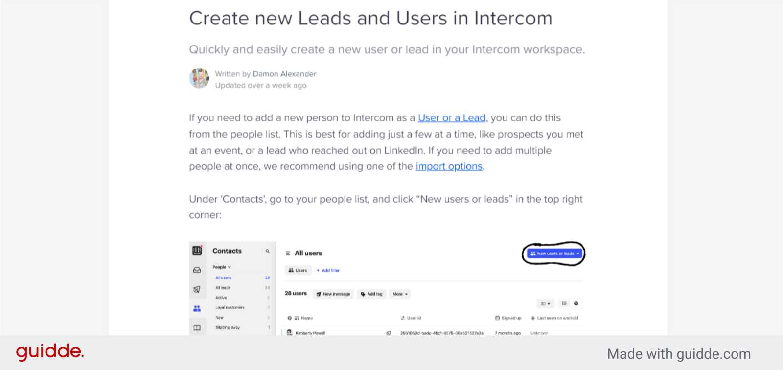 How to create a new user in Intercom - Guidde | Gallery