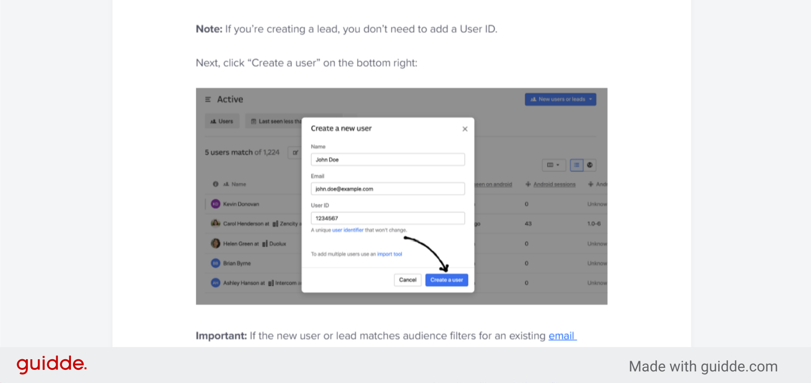 How to create a new user in Intercom - Guidde | Gallery