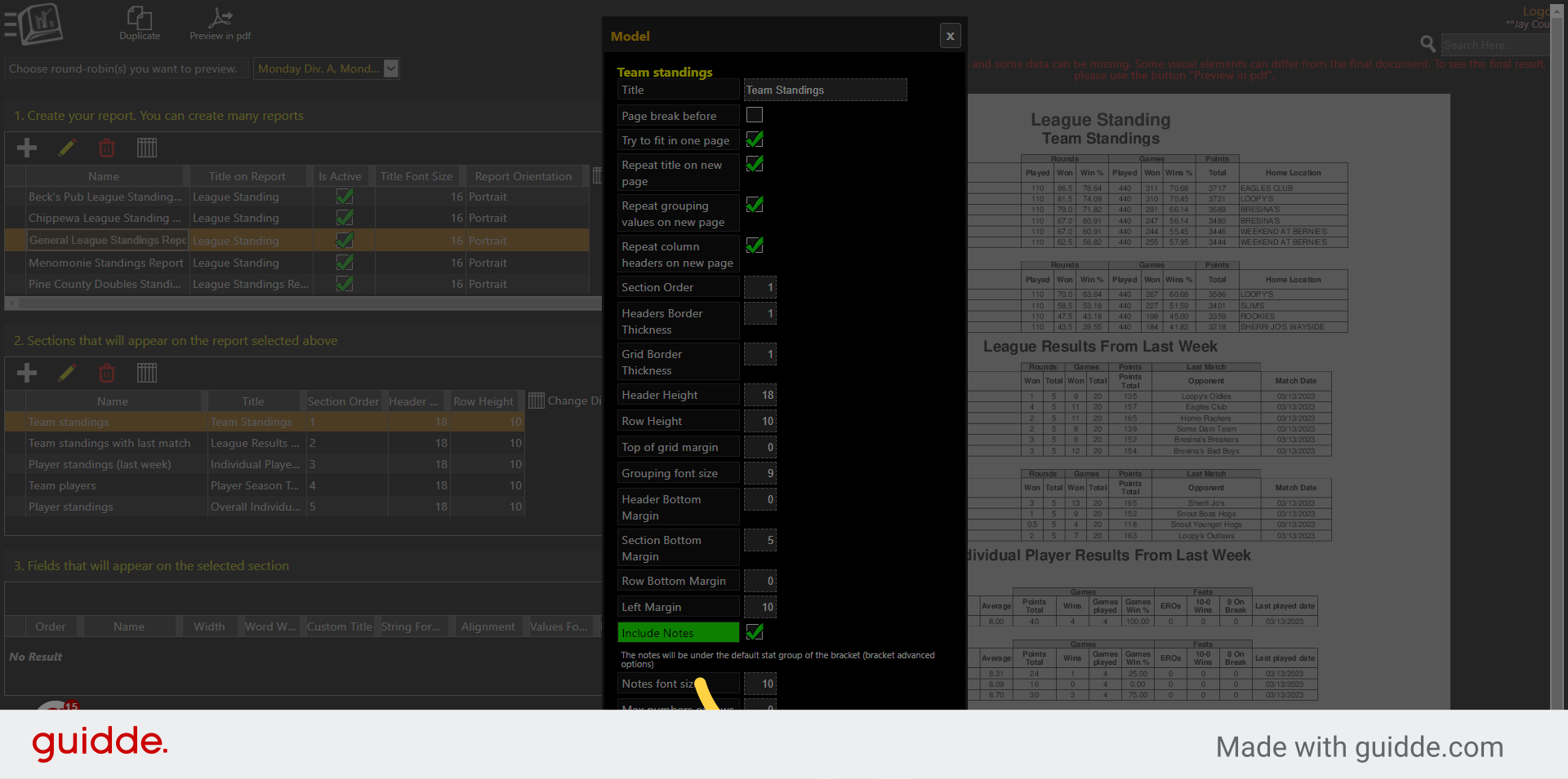 How to add notes/messages to your stat report : CompuSport