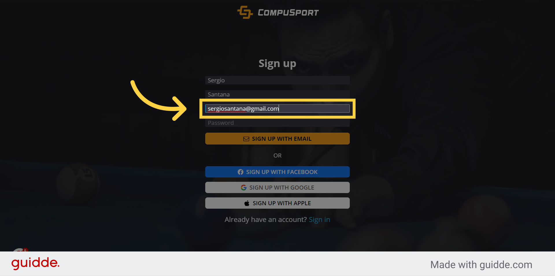 How to sign up on the Compusport App : CompuSport