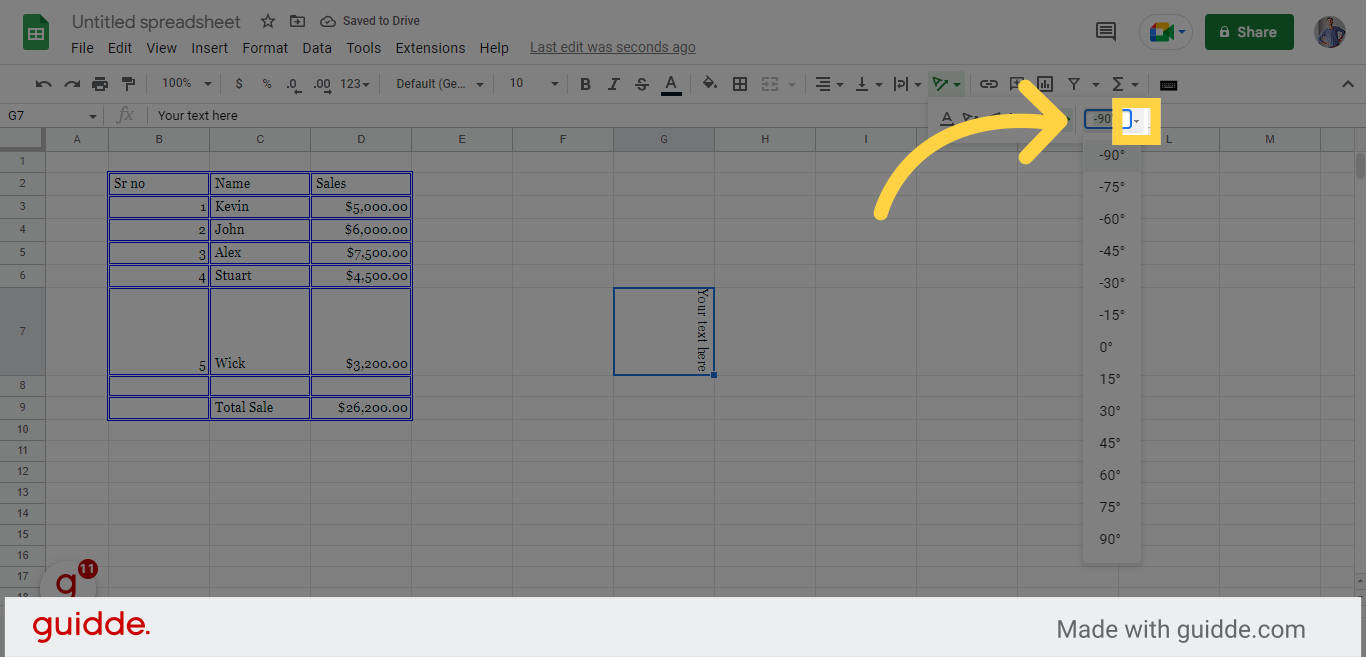 Rotate the text in the spreadsheet - Guidde | Gallery