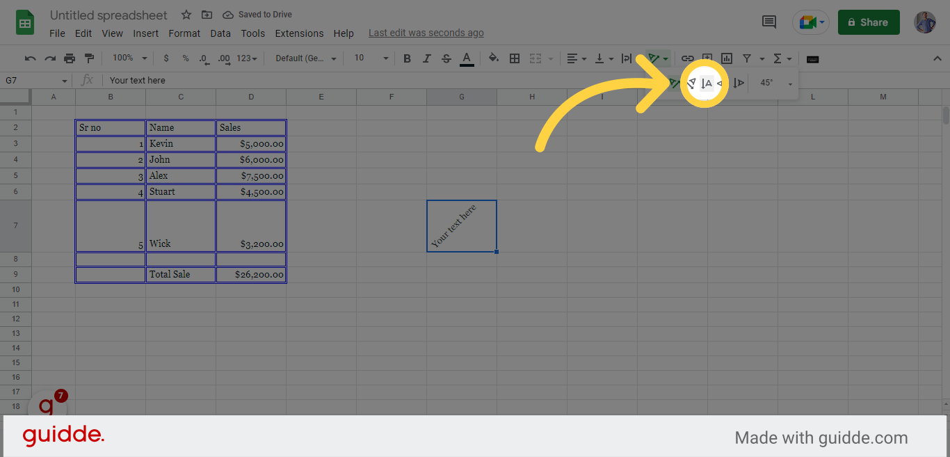 Rotate the text in the spreadsheet - Guidde | Gallery