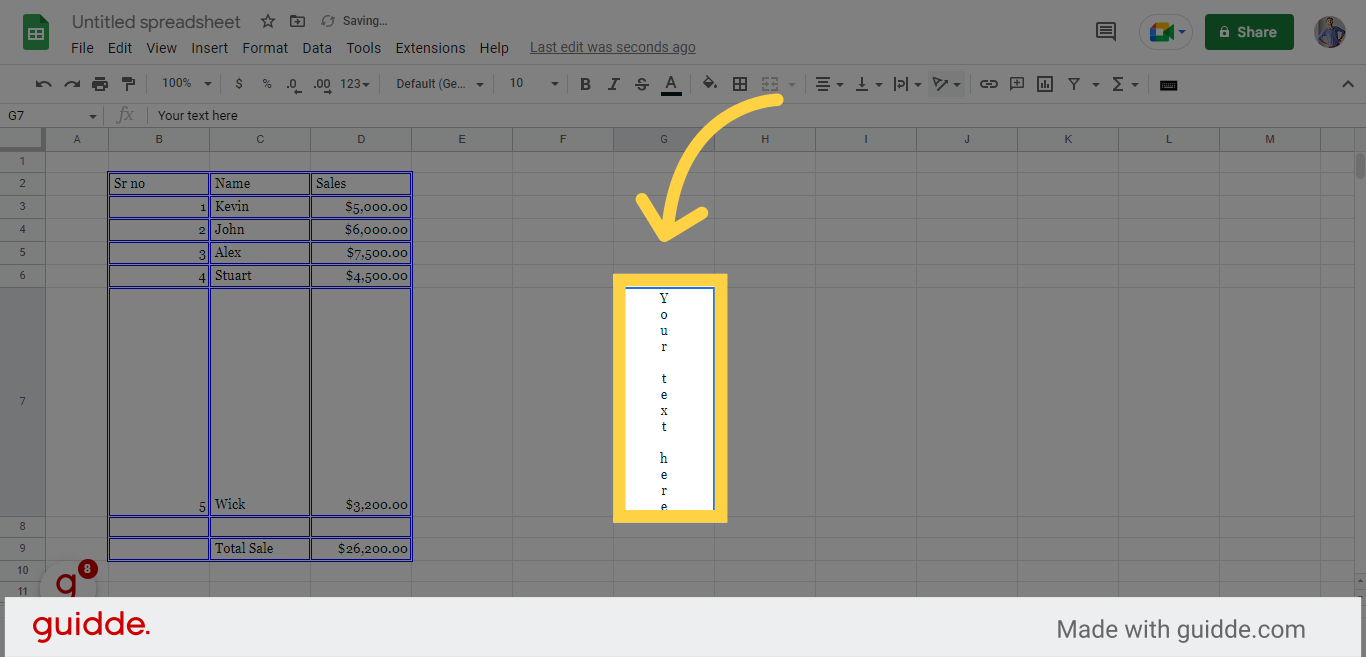 Rotate the text in the spreadsheet - Guidde | Gallery