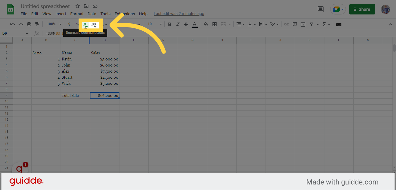 Change the number of decimal places of a value - Guidde | Gallery