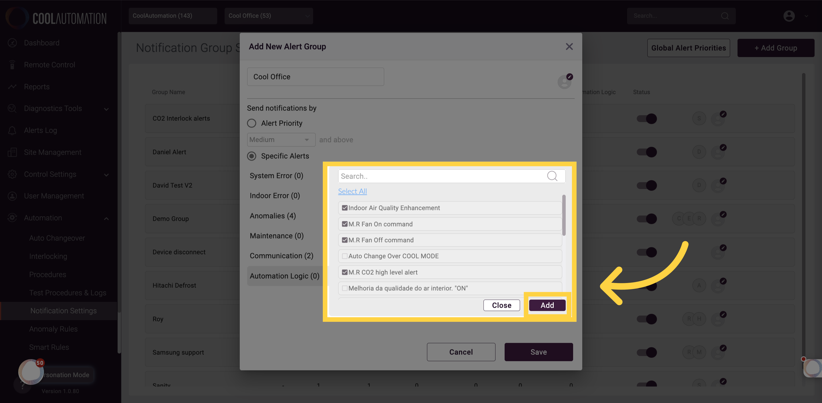 Professional App - Notification settings – CoolAutomation English
