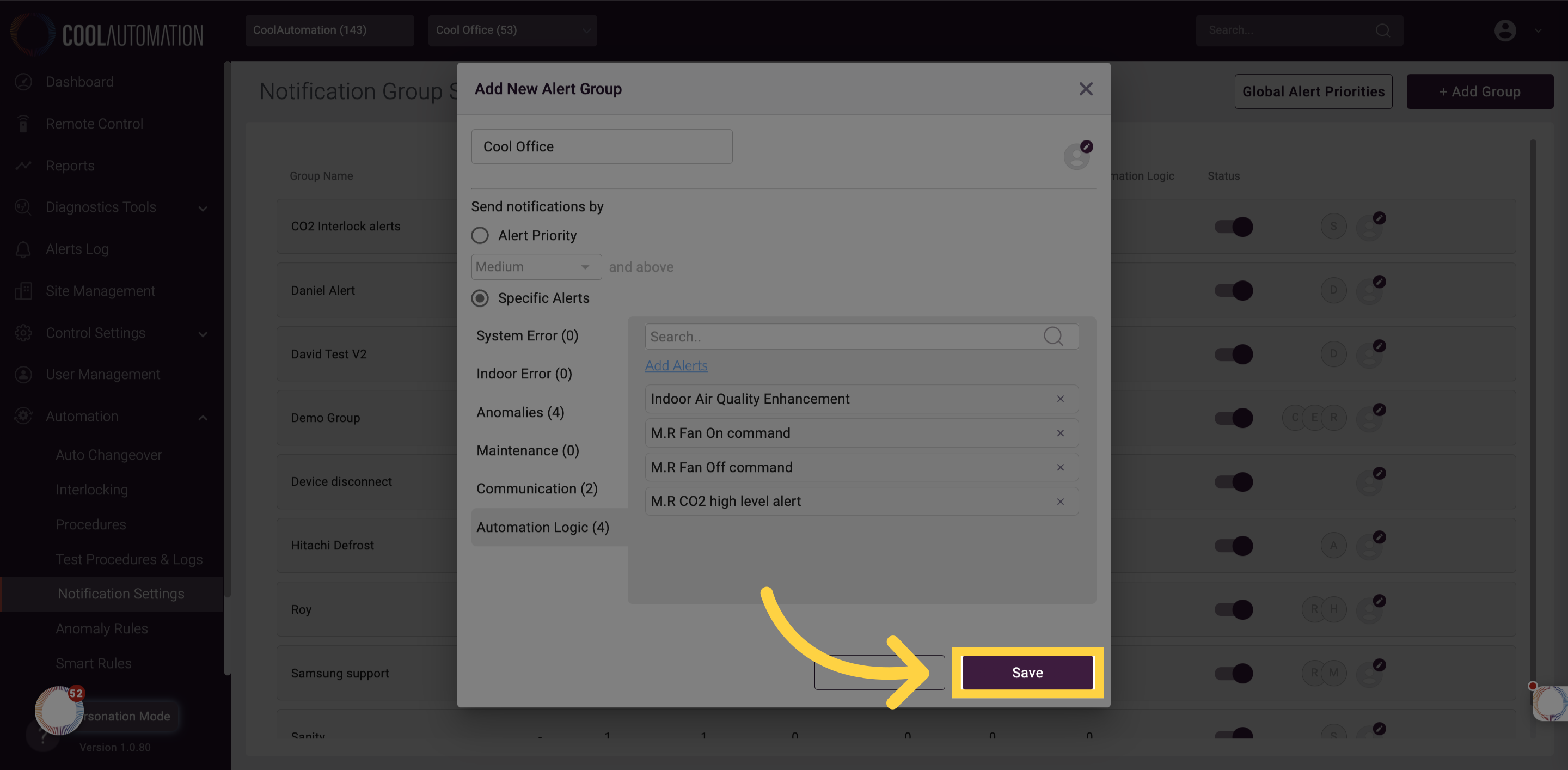 Professional App - Notification settings – CoolAutomation English
