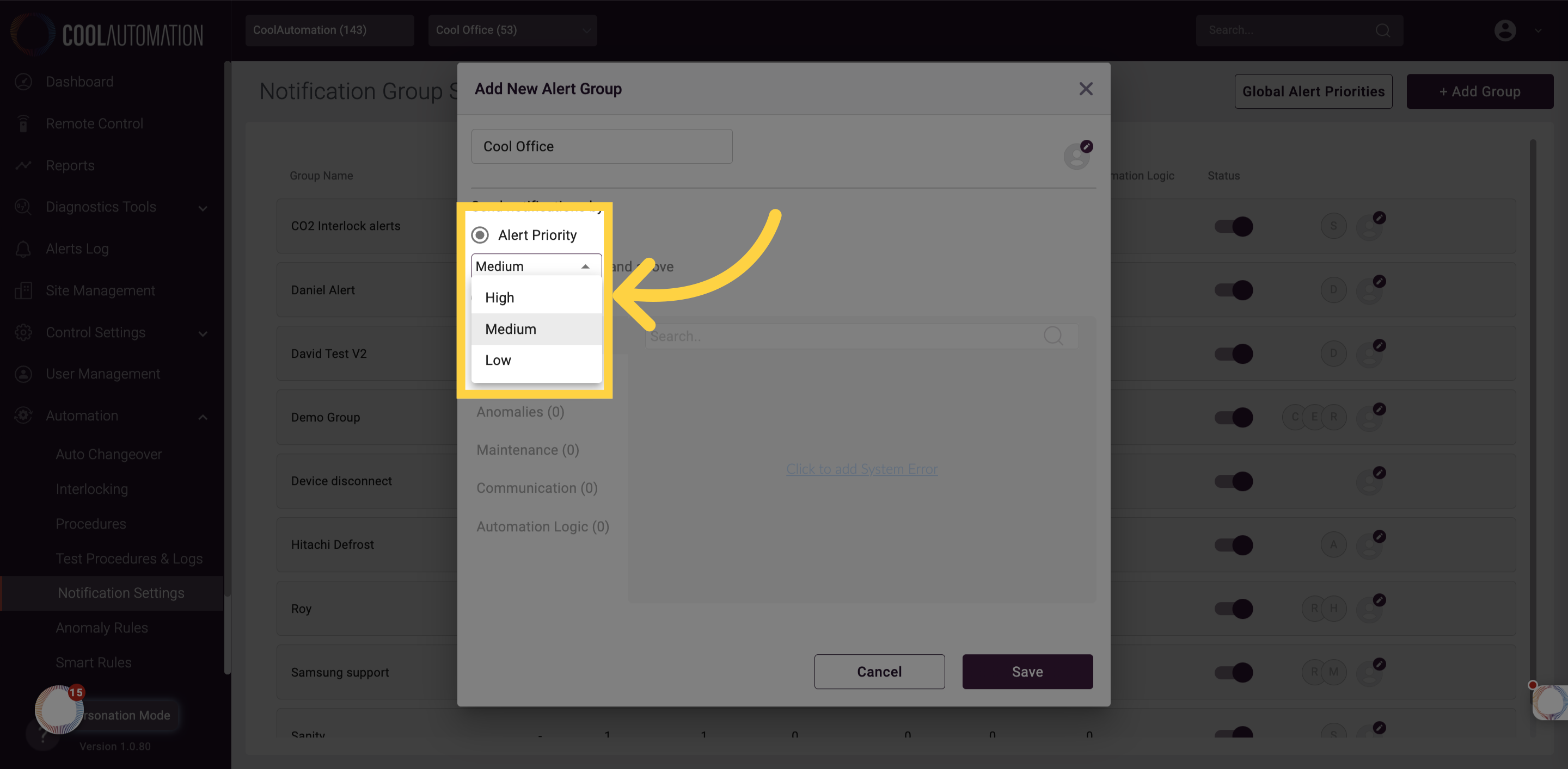 Professional App - Notification settings – CoolAutomation English