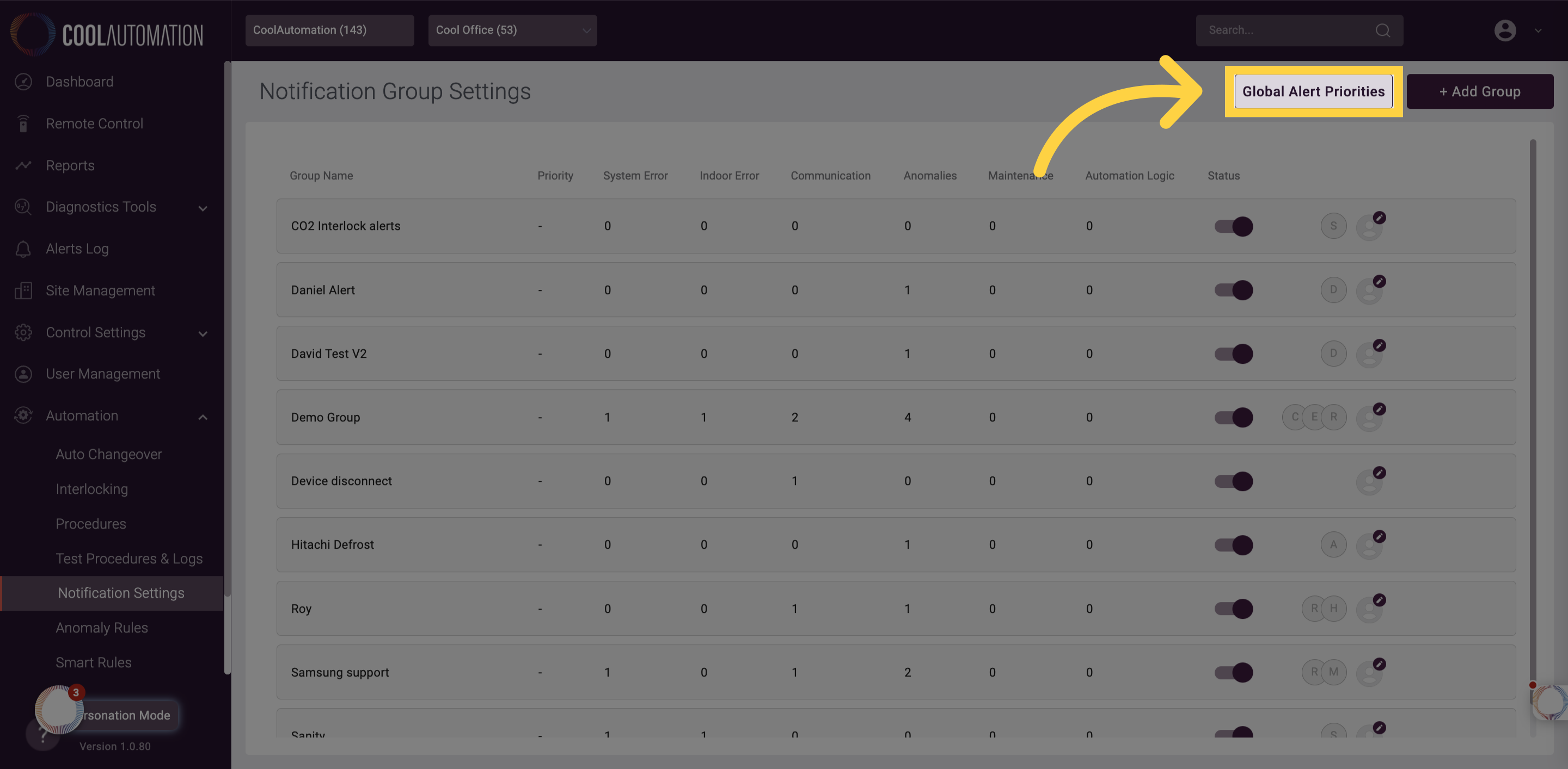 Professional App - Notification settings – CoolAutomation English