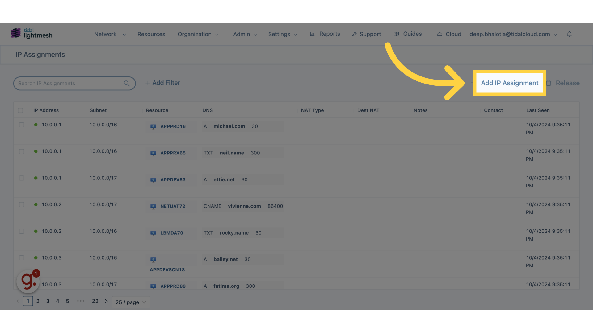 New IP Assignment | Tidal LightMesh User Guides