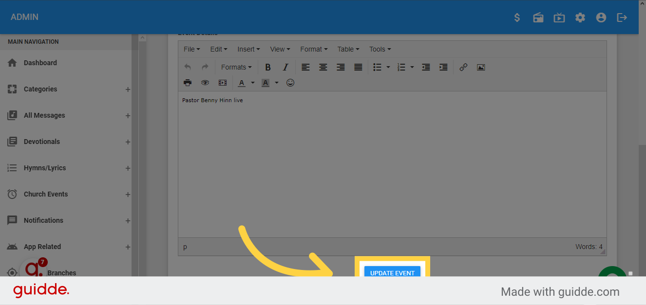 Edit Church Event - TheFaithApp Docs