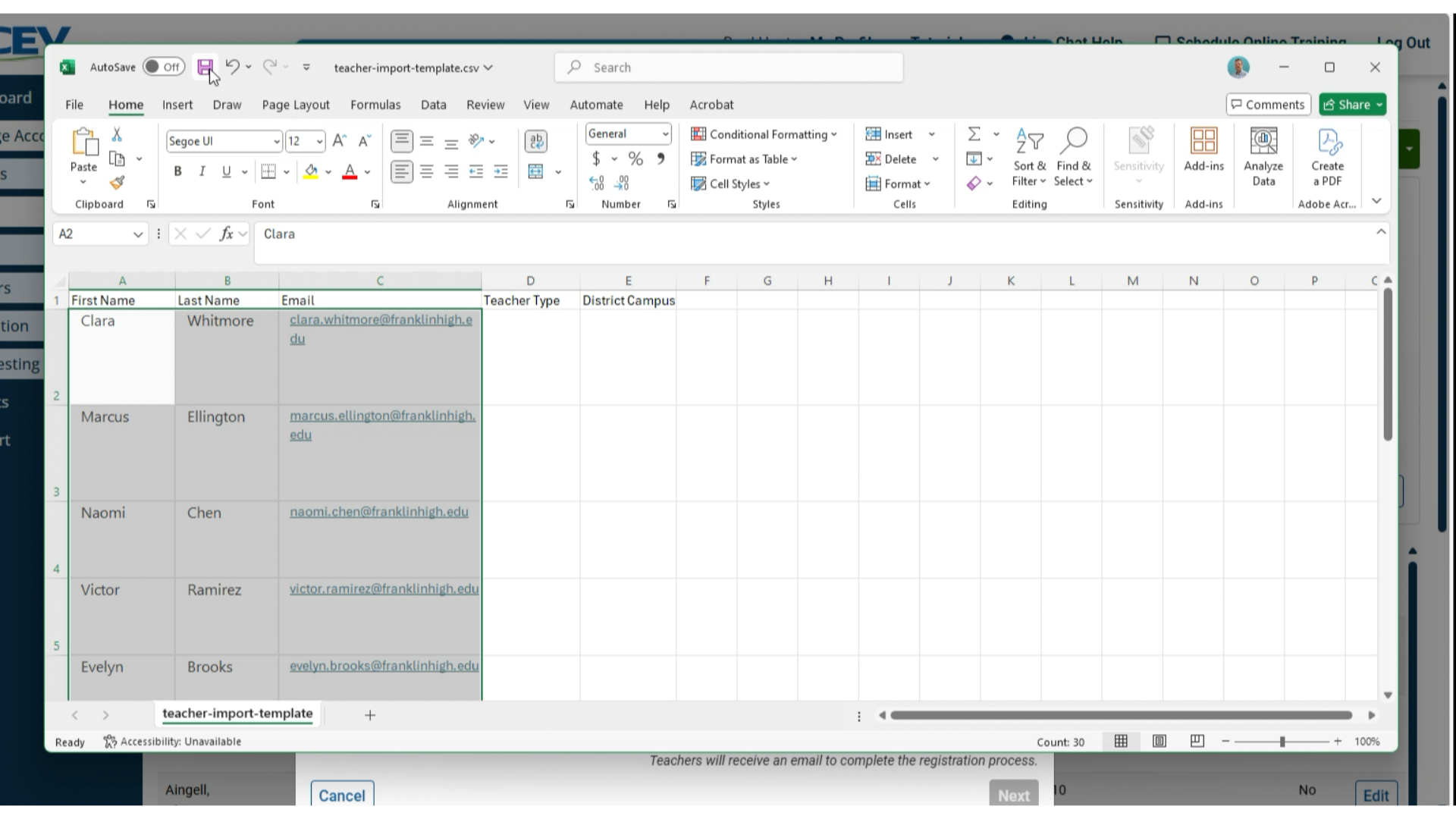 Org Admin: Importing Teachers from a CSV File