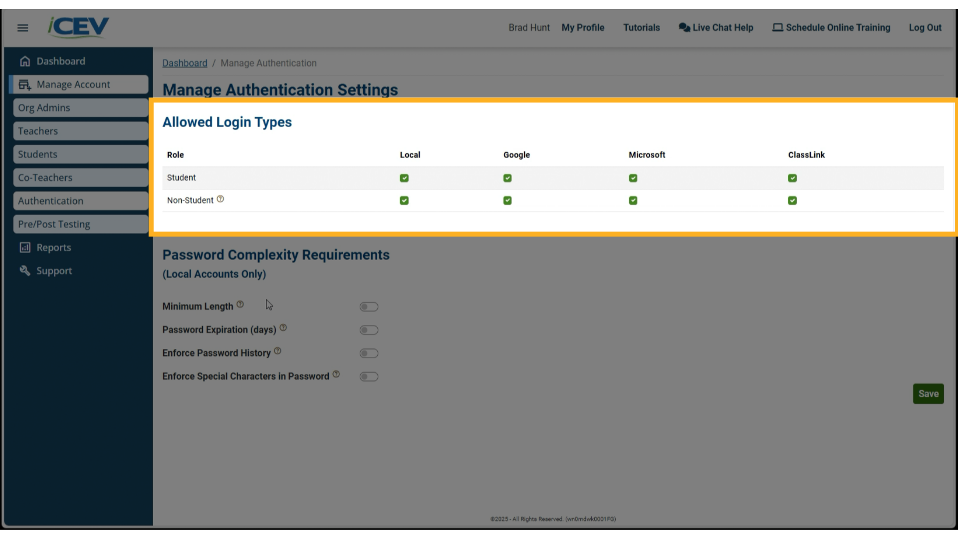 Org Admin: Managing Allowed Login Types
