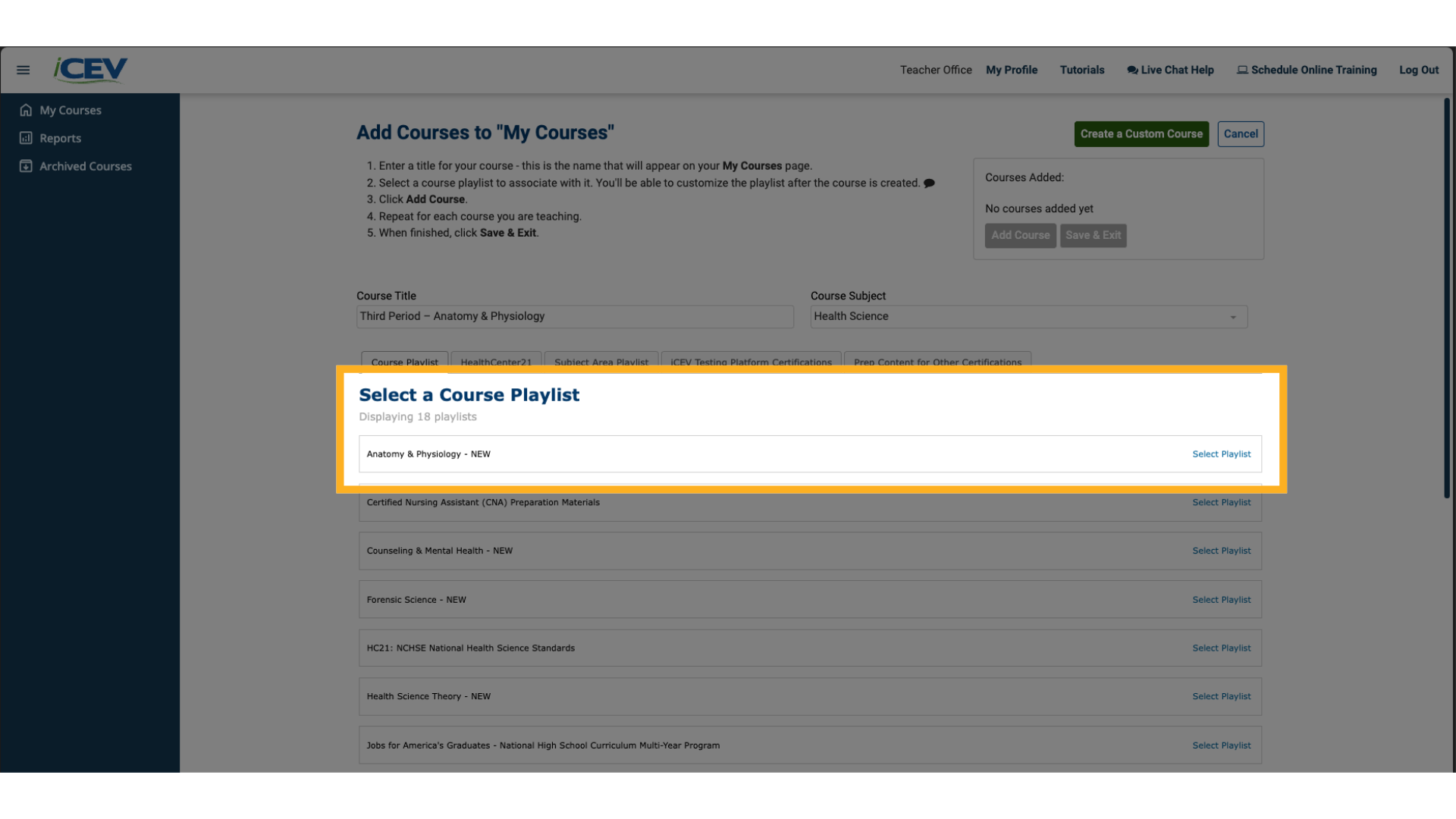 Setting Up Your 'My Courses' Page