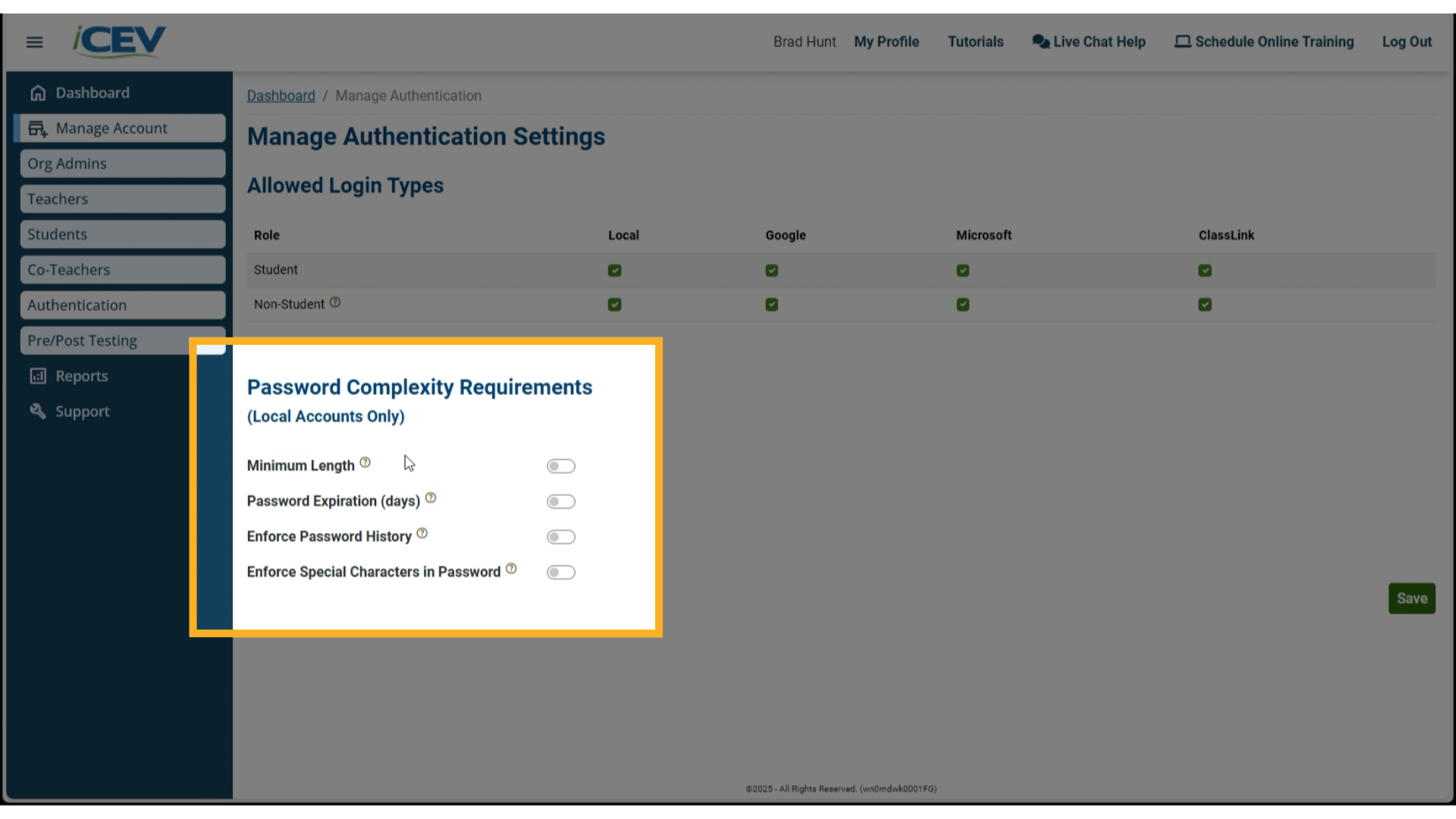 Org Admin: Managing Password Complexity
