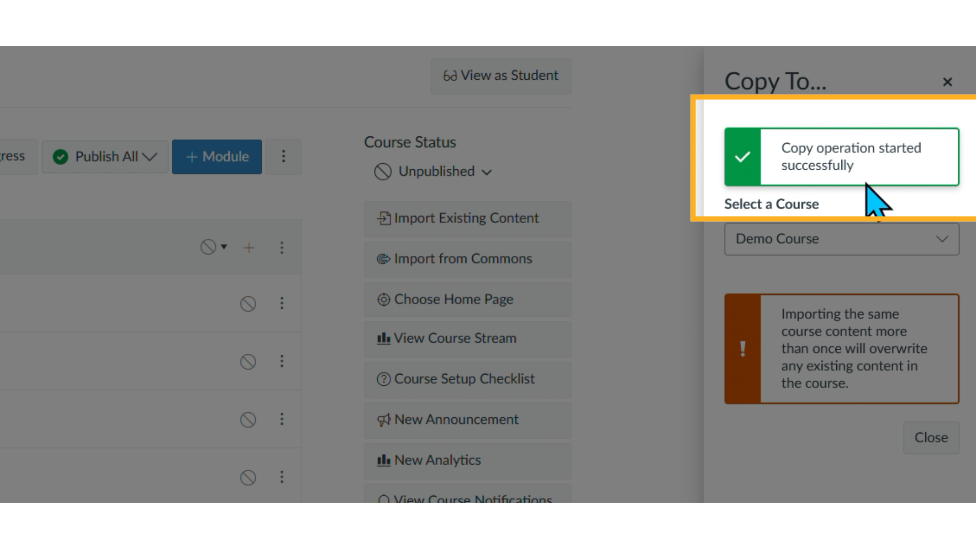 Copying a Lesson into a Canvas Course