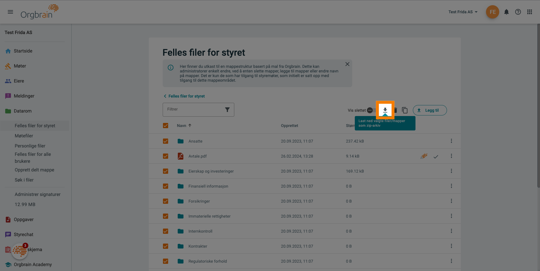 Laste ned filer og mapper som en zip-fil