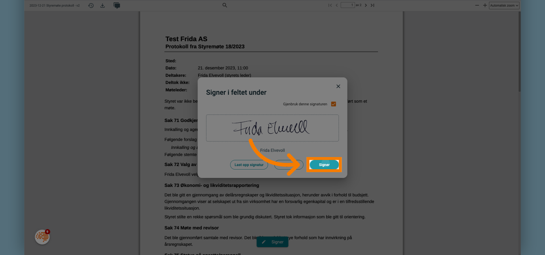 Signer et dokument med eSign