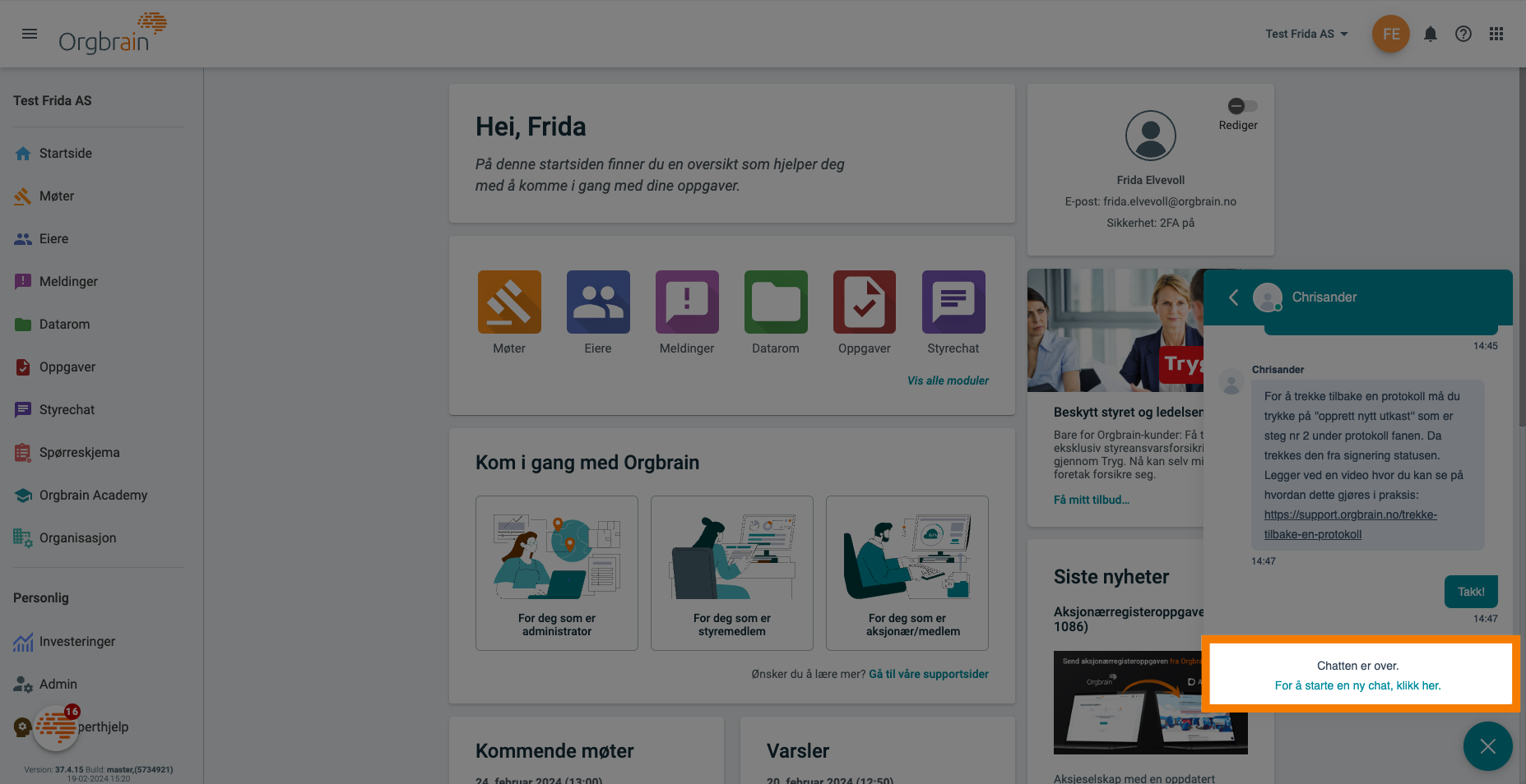 Chat med Orgbrain Support