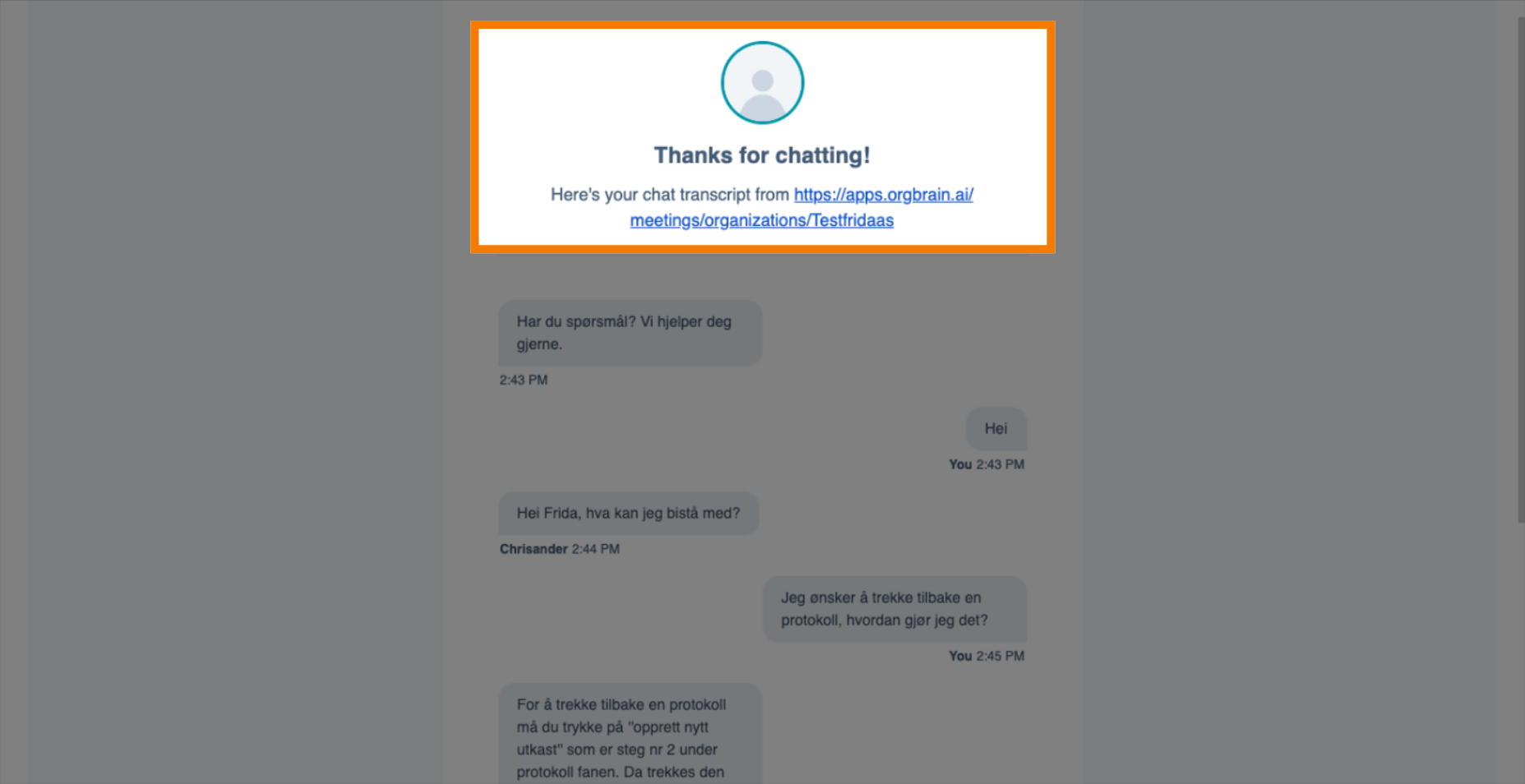 Chat med Orgbrain Support