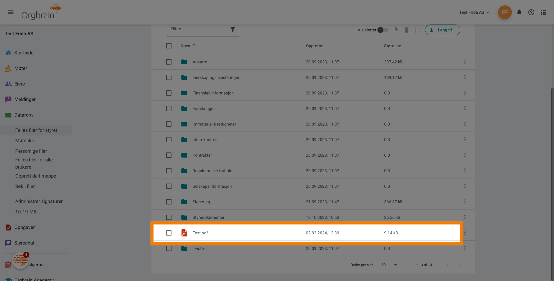 Last opp filer i Datarom