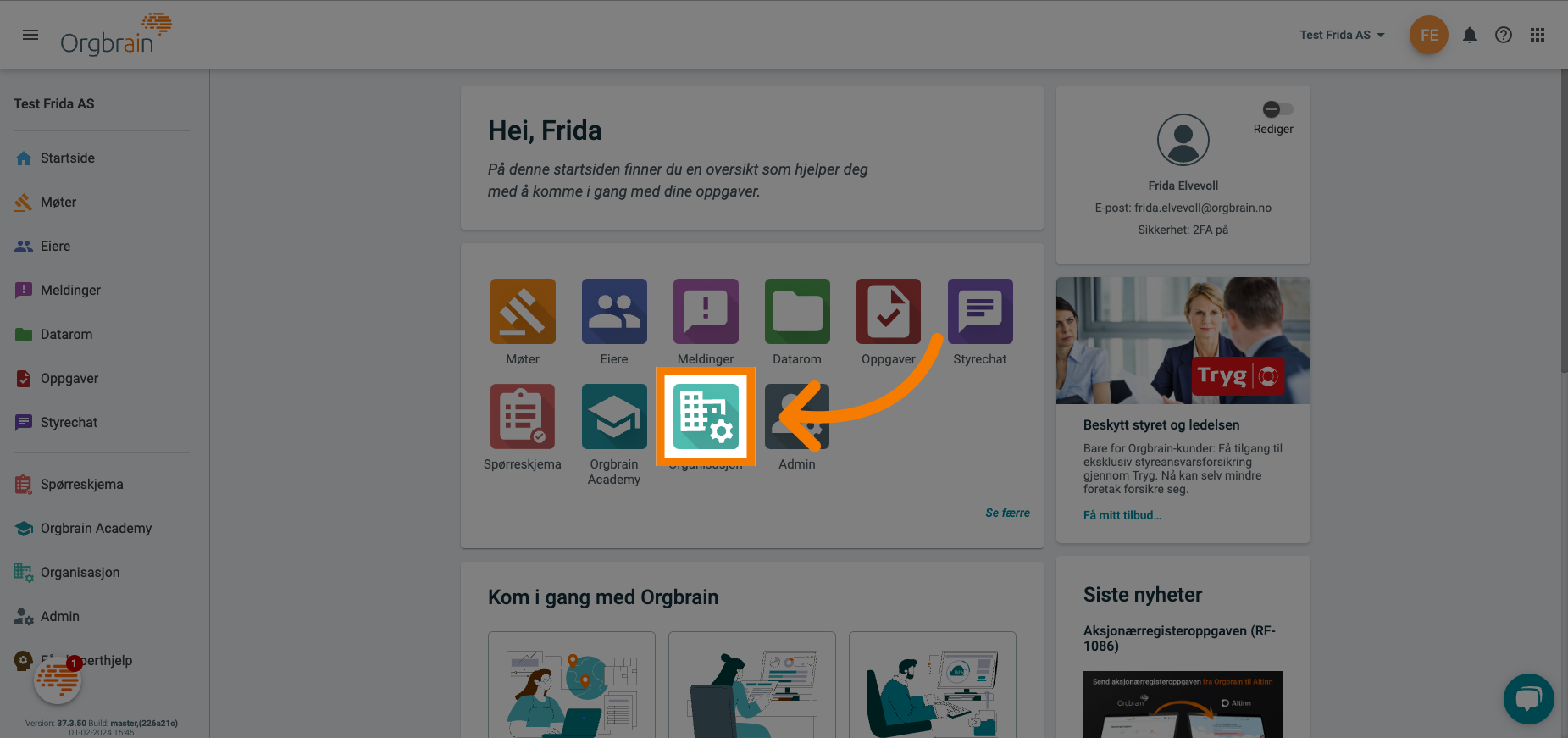 Innstillinger i Orgbrain