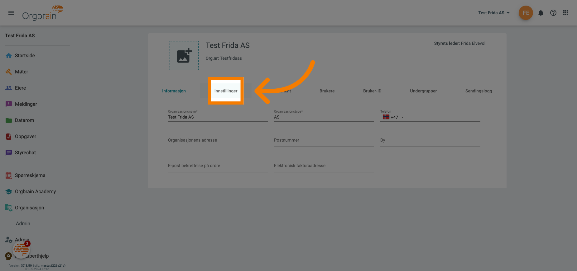 Innstillinger i Orgbrain