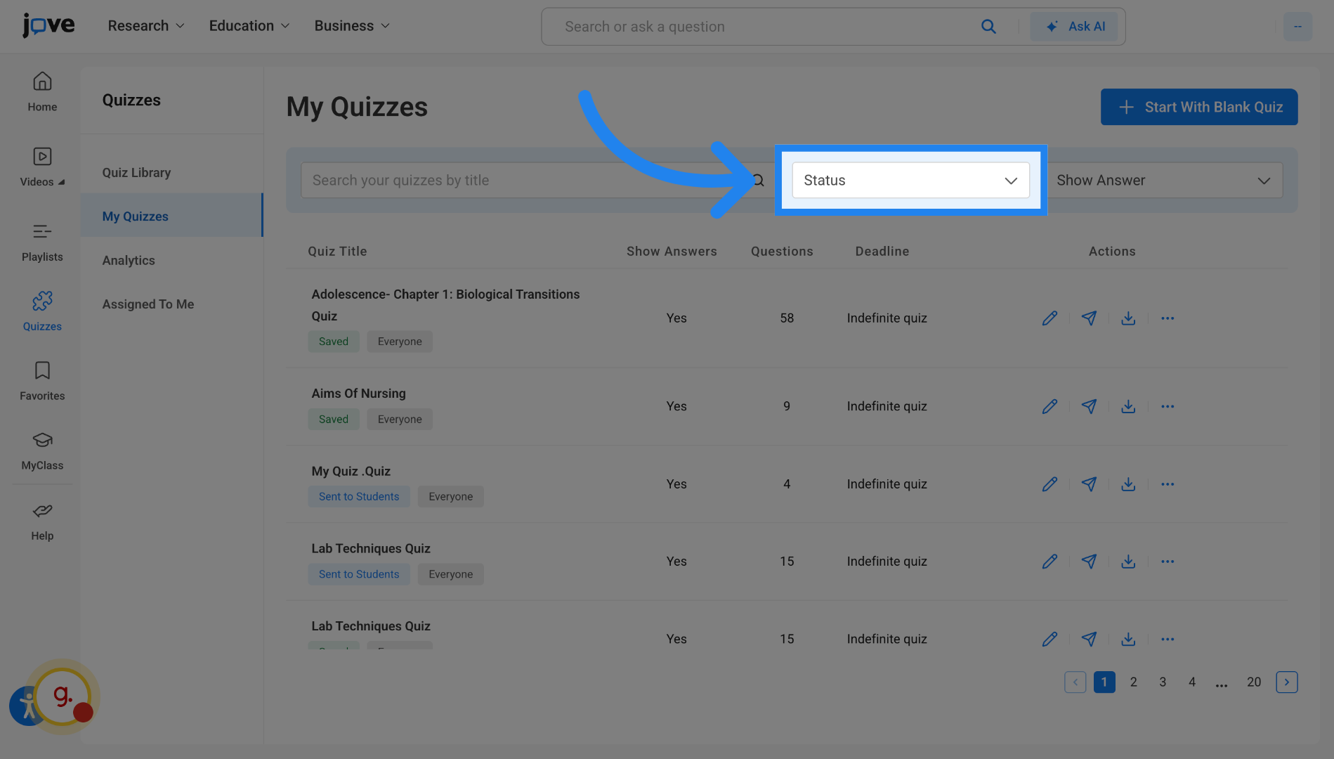 Distributing and Sharing a Quiz (My Quizzes) – JoVE