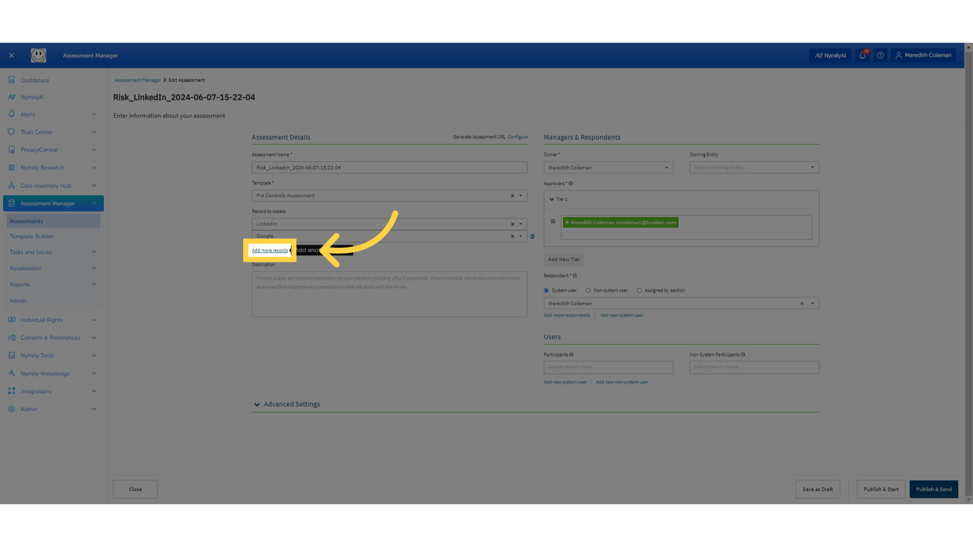 How to add additional records to assess – TrustArc Help Center
