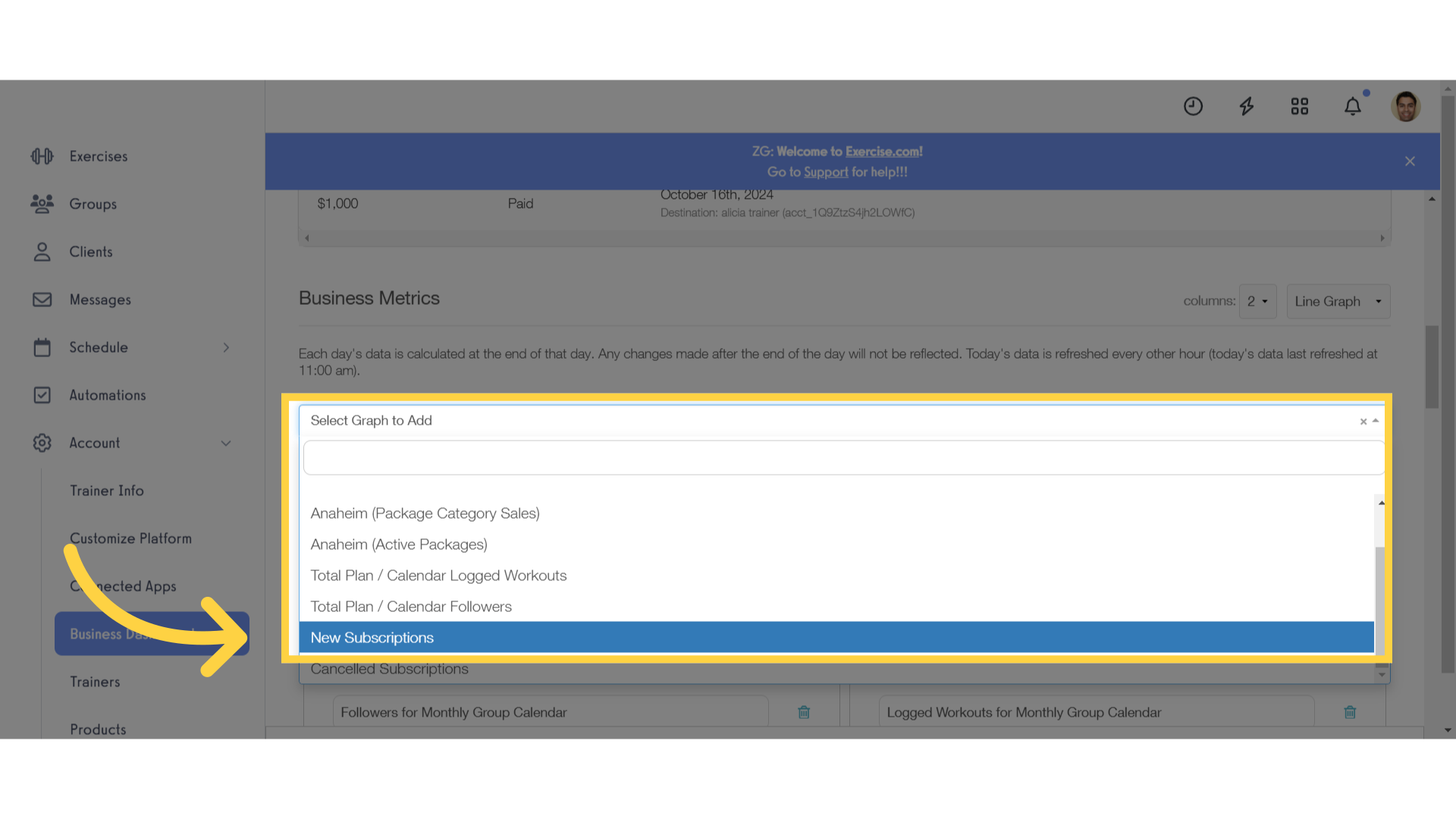 How to Categorize New Subscriptions Business Metrics Graph | Exercise.com Knowledge Base