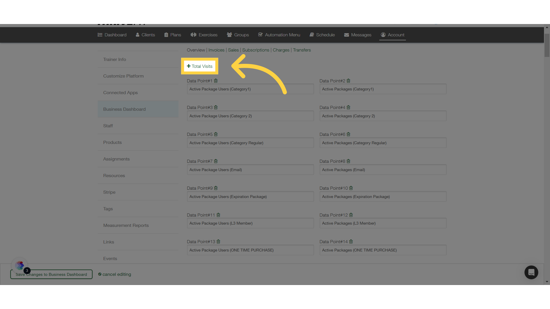 Business Dashboard KPI: Total Visits | Exercise.com Knowledge Base