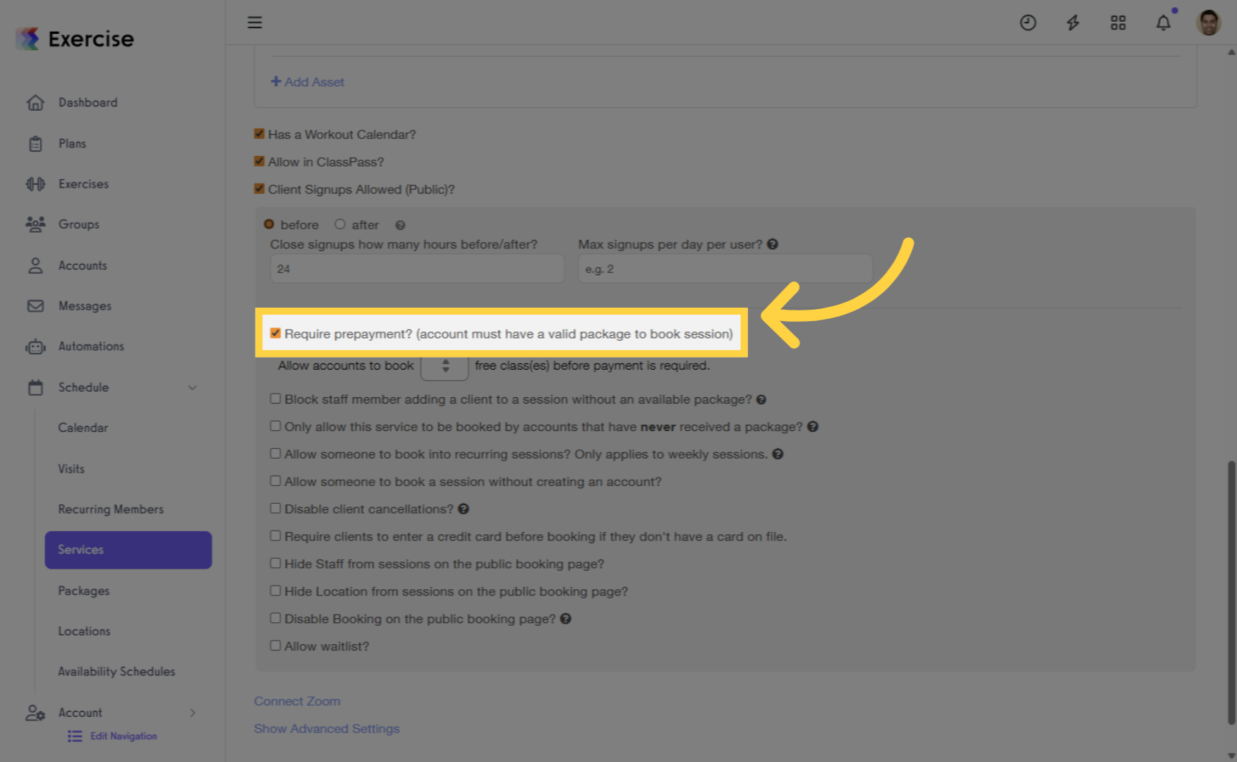 How do I set up prepayment requirements for an appointment? | Exercise ...