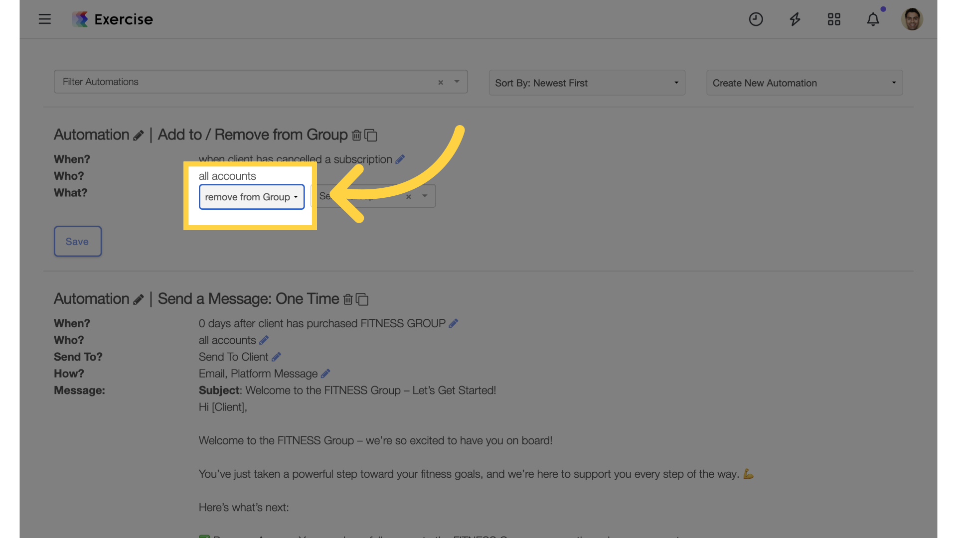 Remove from Group after Canceled Subscription | Exercise.com Knowledge Base