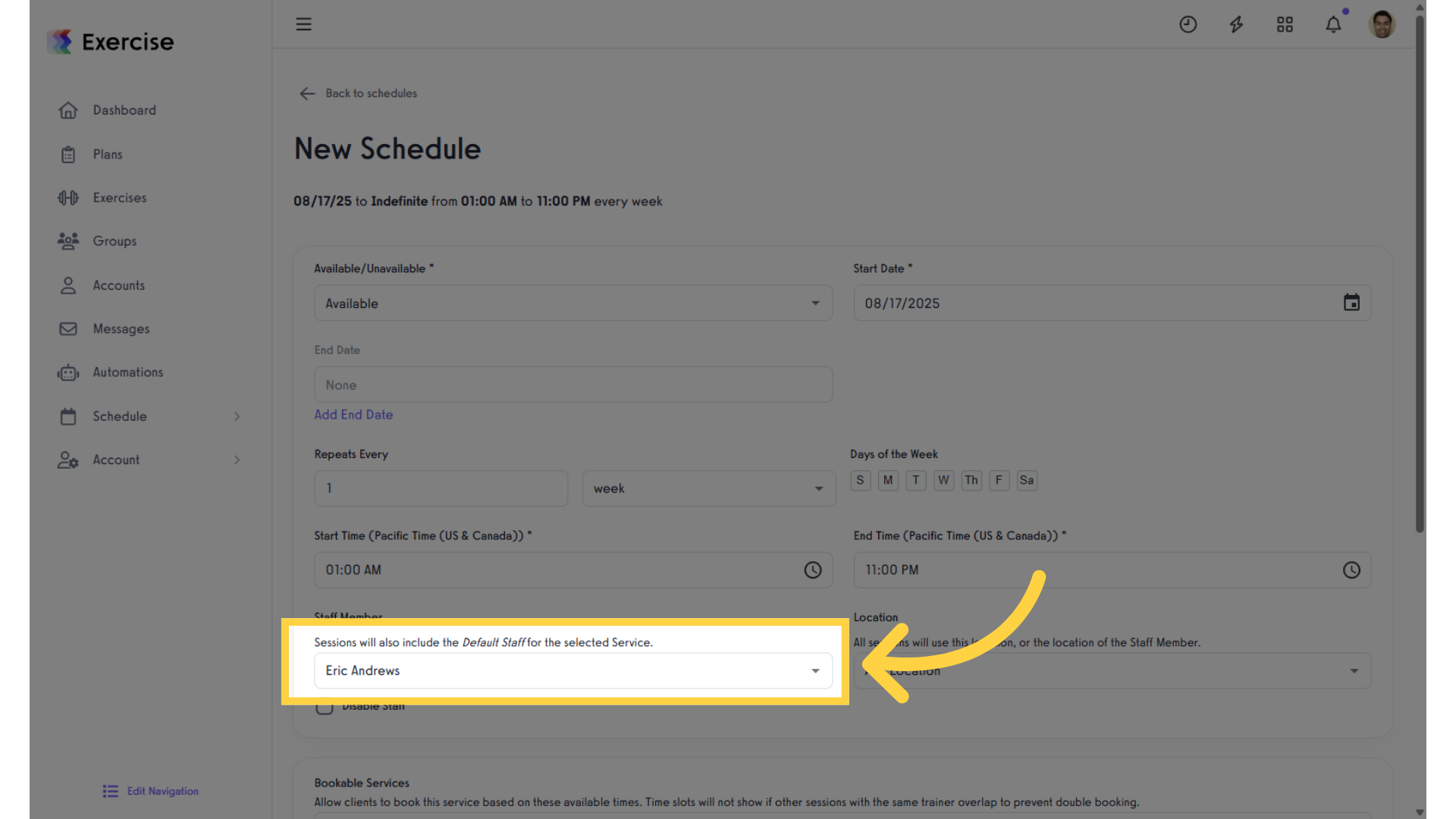 What is an availability schedule? | Exercise.com Knowledge Base