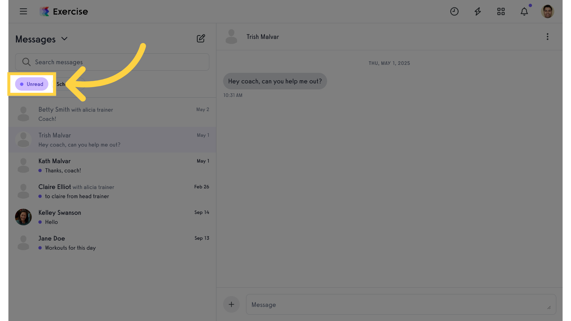 How to Use Unread and Show All Filters on New Messaging | Exercise.com ...