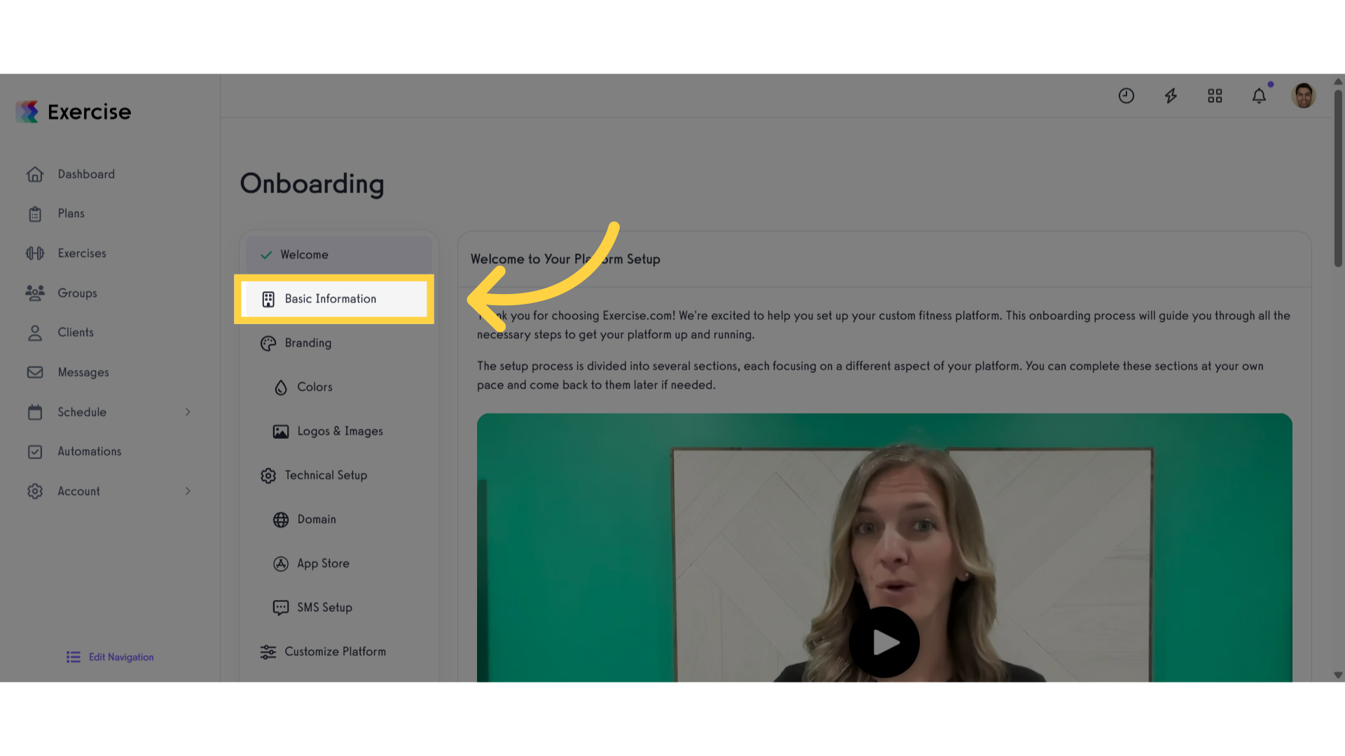 How to Set up Your Basic Information in Onboarding | Exercise.com Knowledge Base