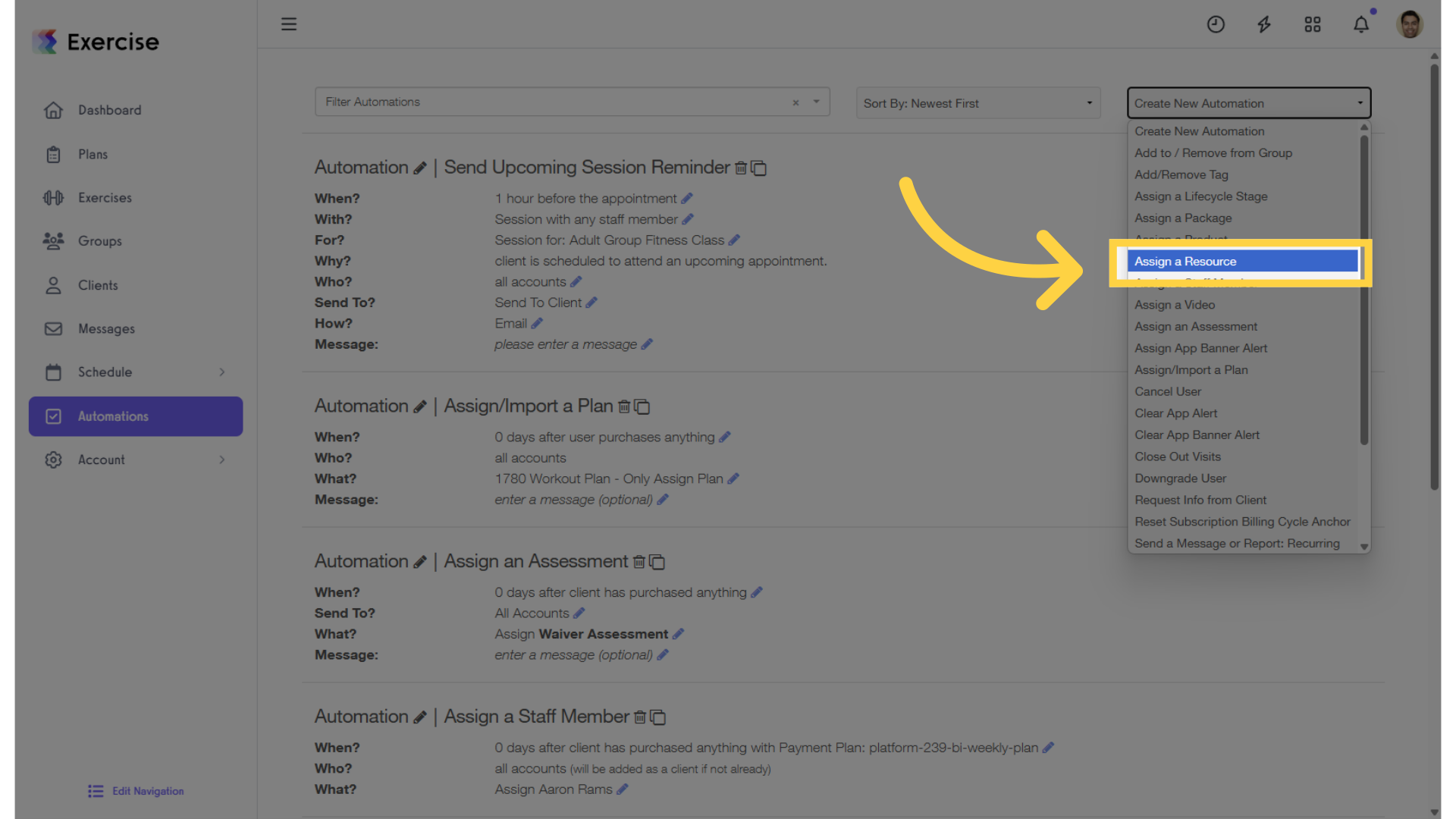 Assign a Resource Automation | Exercise.com Knowledge Base