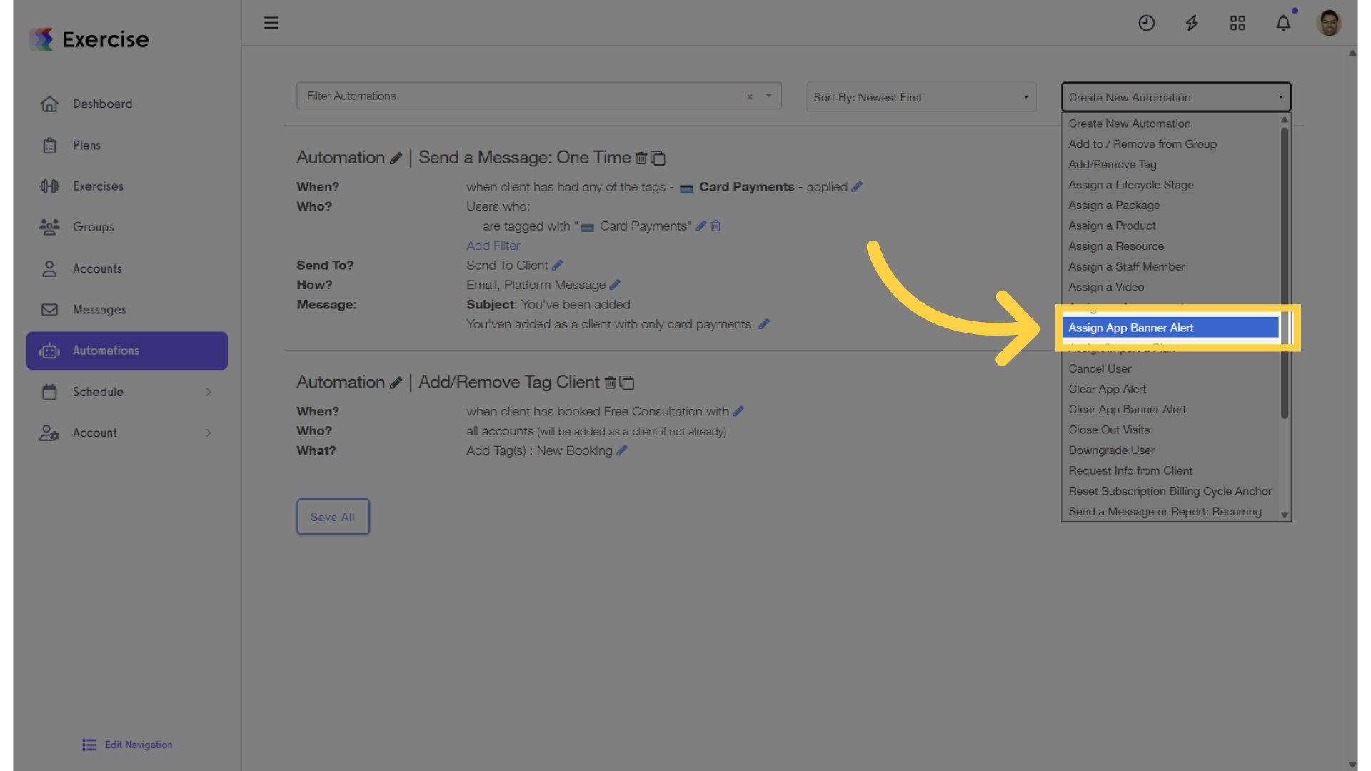 How to Create an App Banner Alert | Exercise.com Knowledge Base