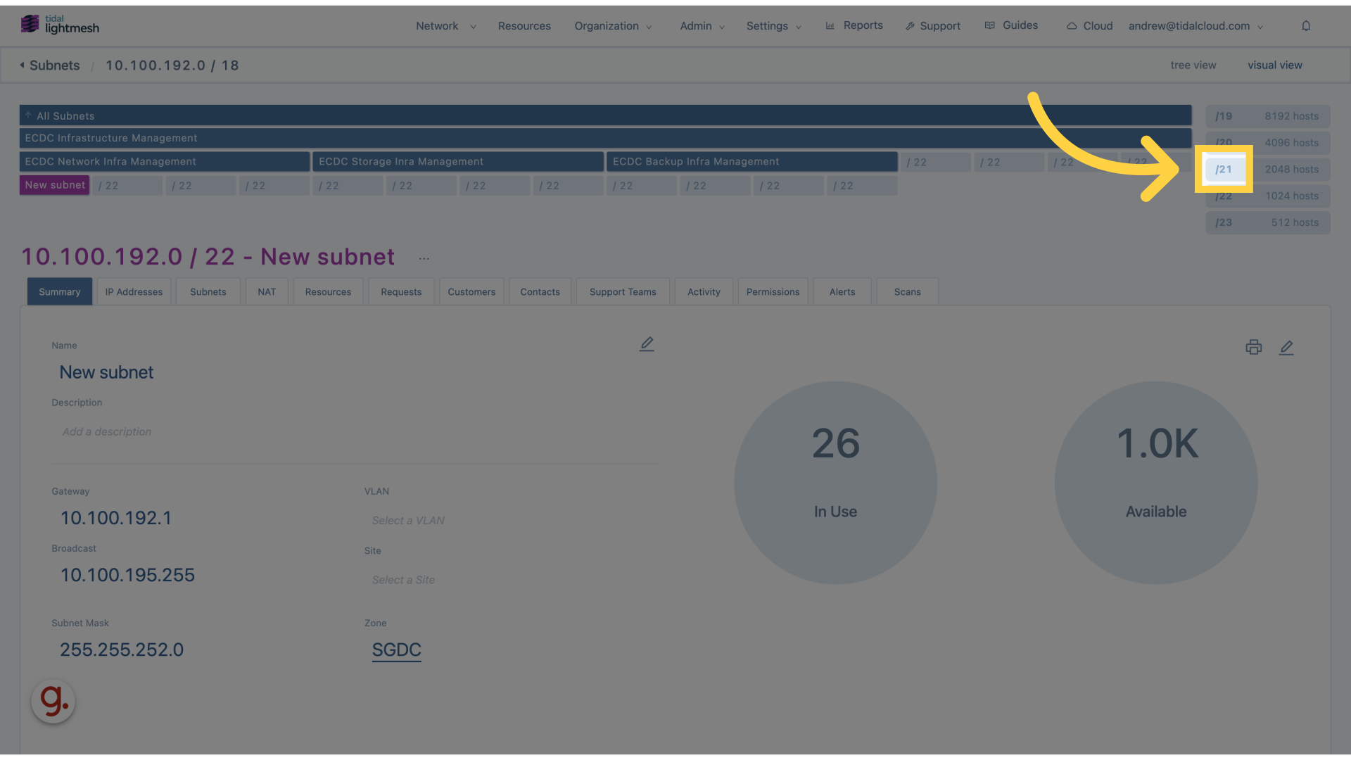 New Subnet | Tidal LightMesh User Guides