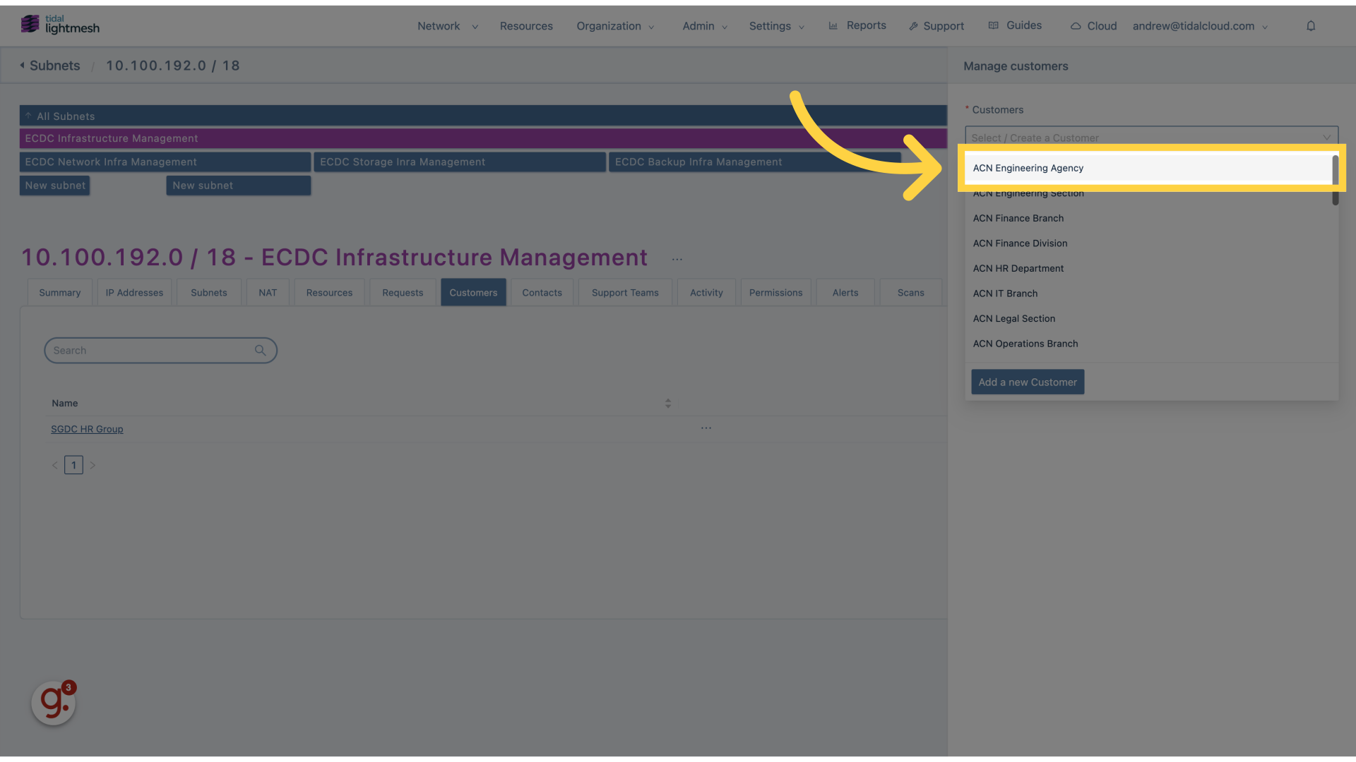 Customer in Subnets | Tidal LightMesh User Guides