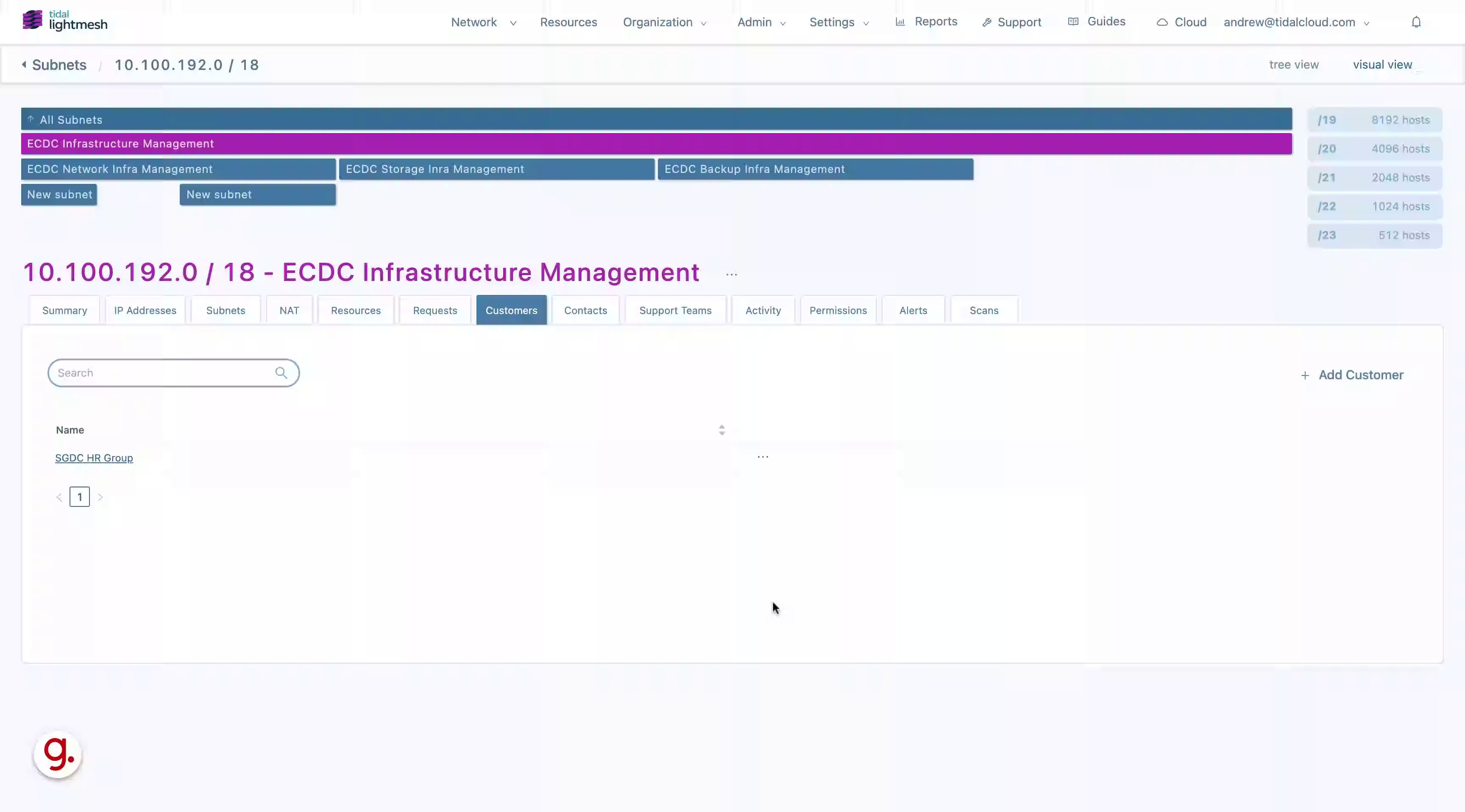 Customer in Subnets | Tidal LightMesh User Guides