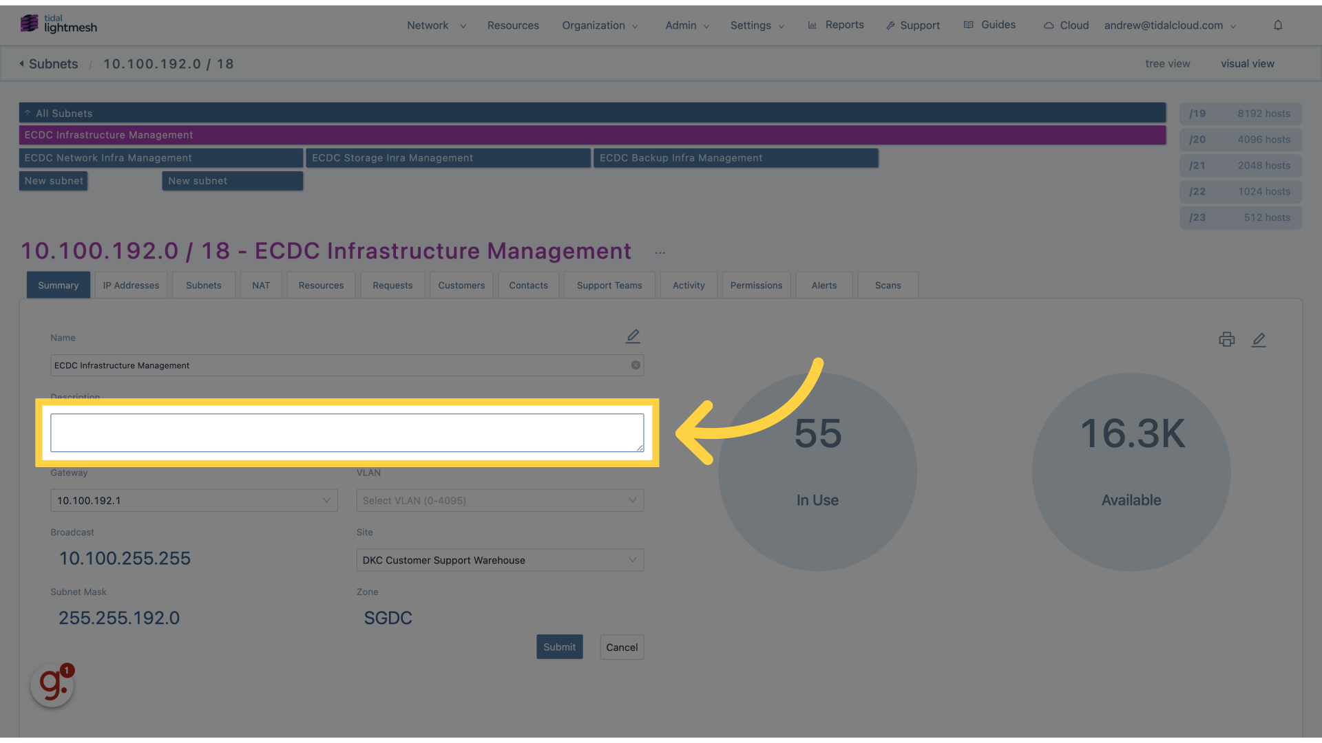 Edit Subnet | Tidal LightMesh User Guides