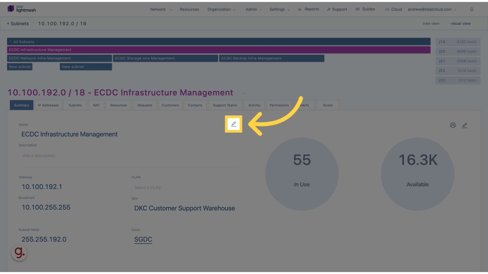 Edit Subnet | Tidal LightMesh User Guides
