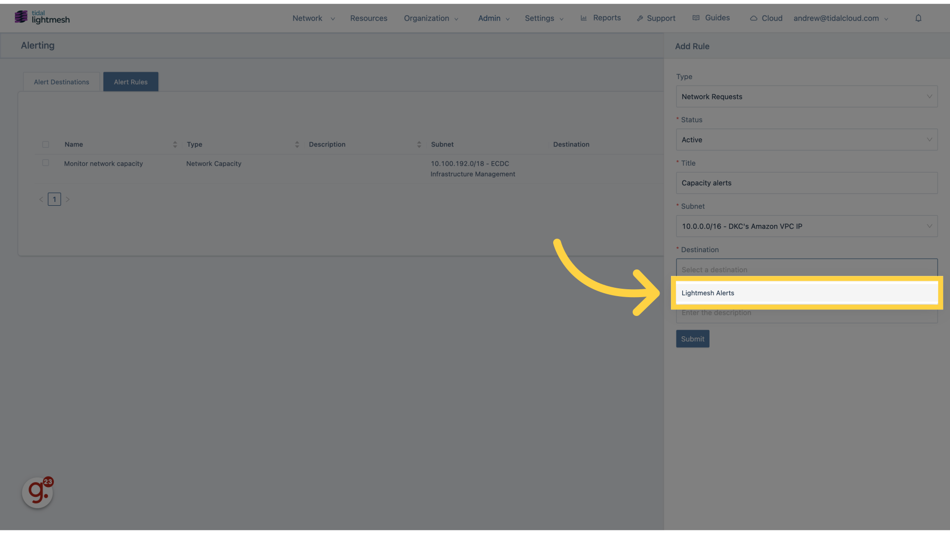 New Alerts | Tidal LightMesh User Guides
