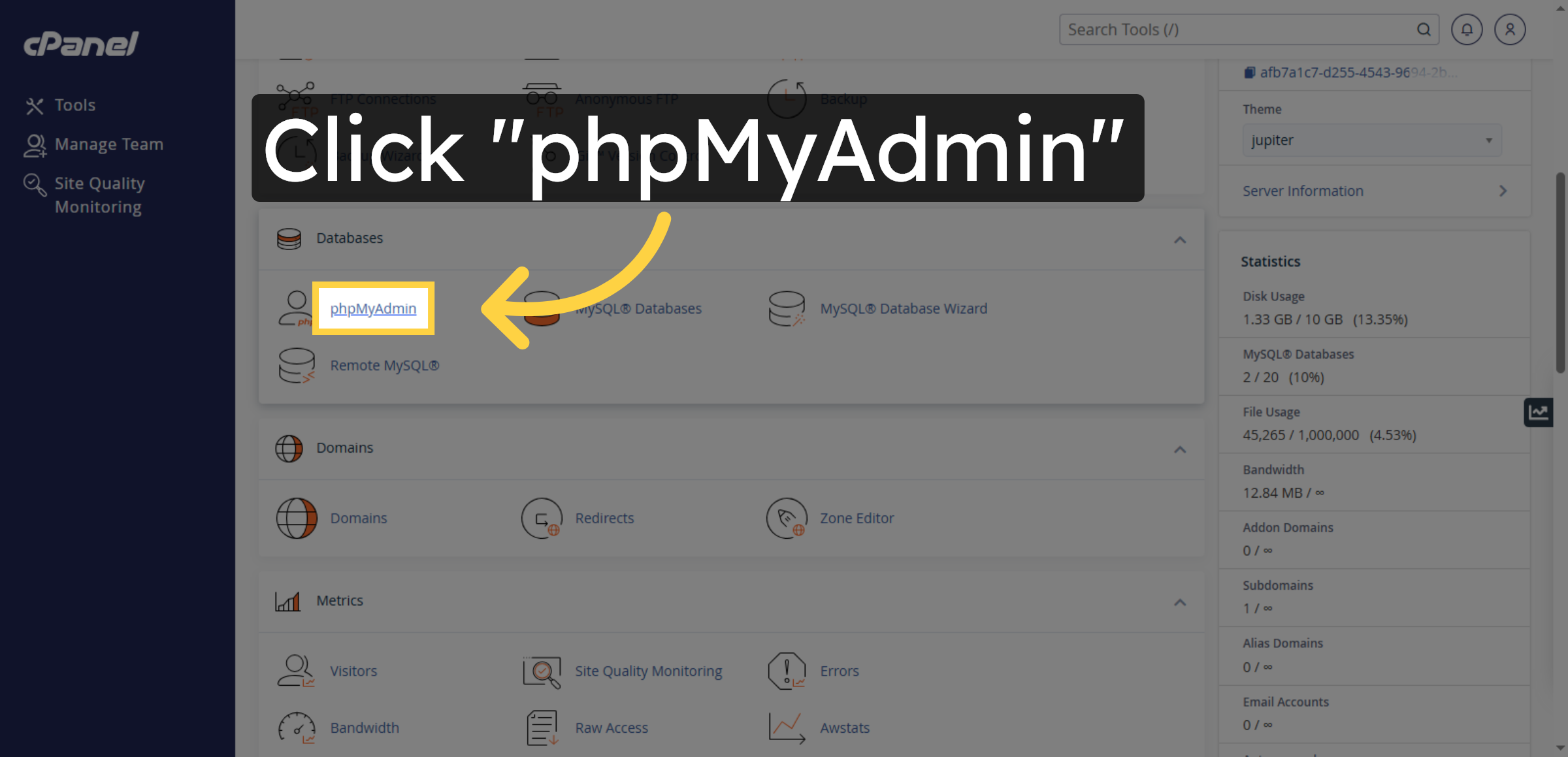 Manage WordPress Databases via phpMyAdmin in Bluehost