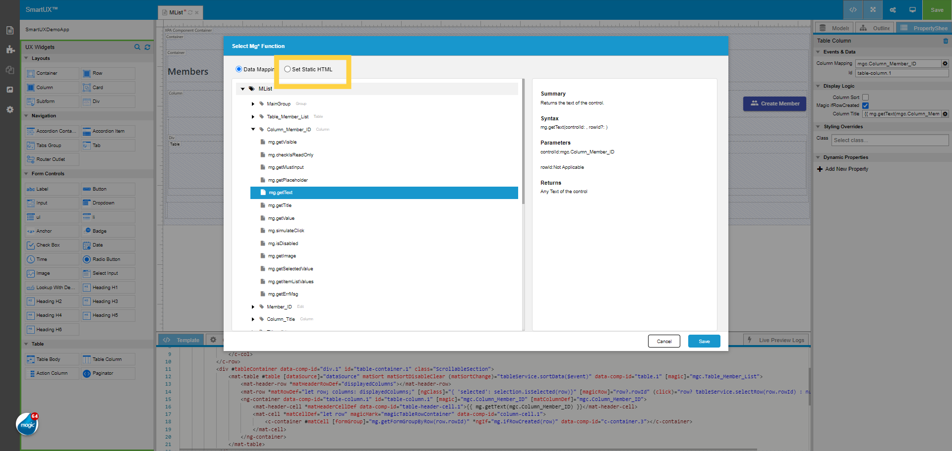 Lesson 5: Adding Table to the Component and Component to Sidebar of Application Template – SmartUX